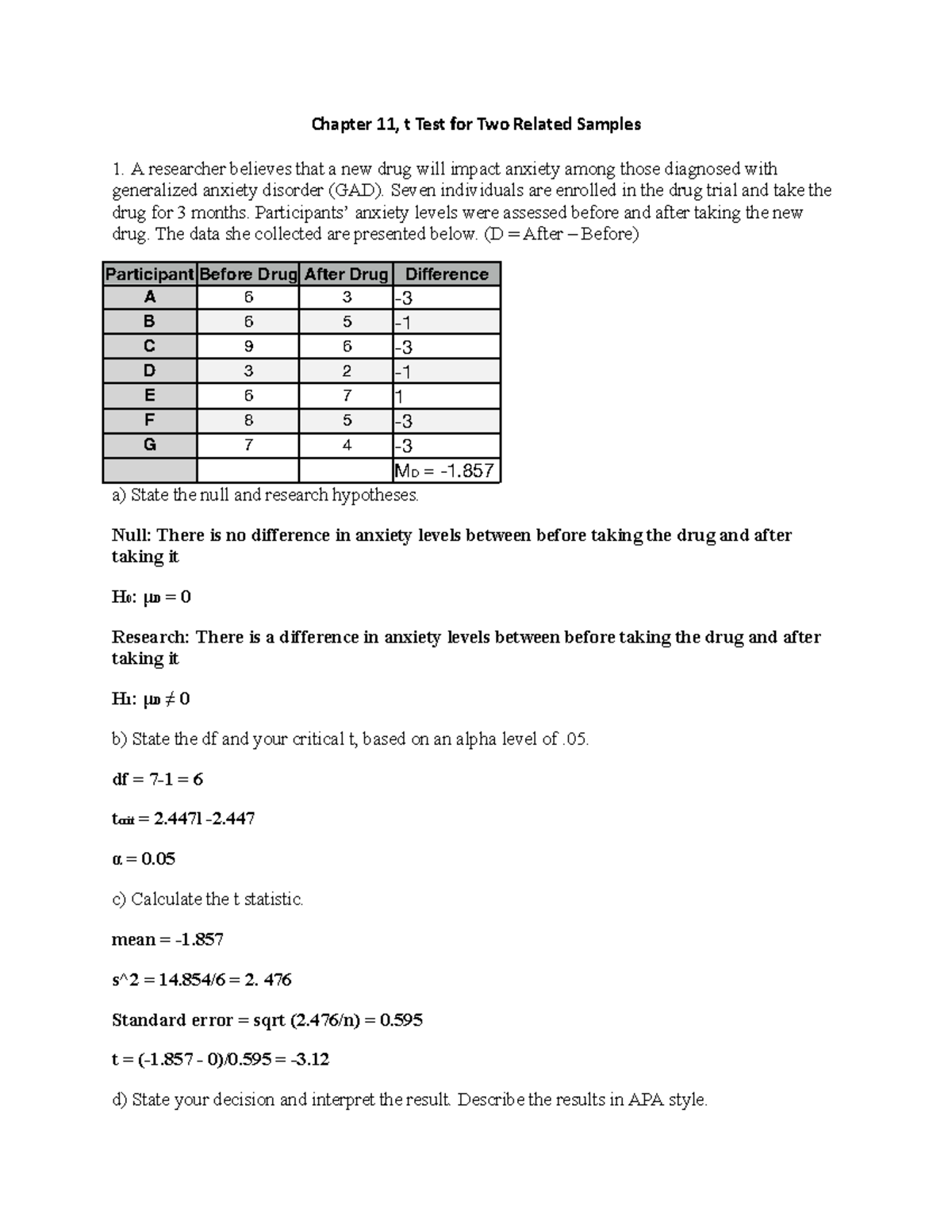 Chapter 11 practice - Chapter 11, t Test for Two Related Samples 1. A ...