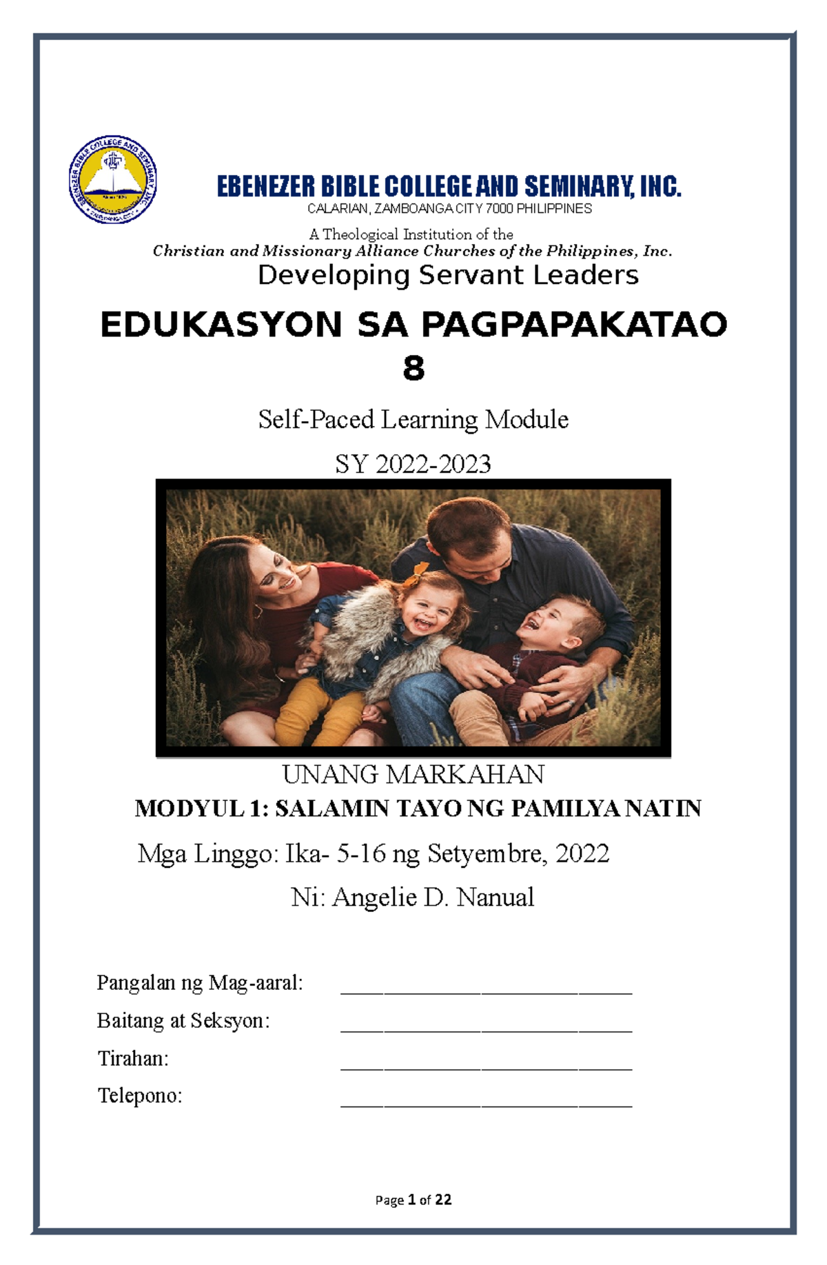 ESP 8 FModule 1 - ESP - EBENEZER BIBLE COLLEGE AND SEMINARY, INC ...