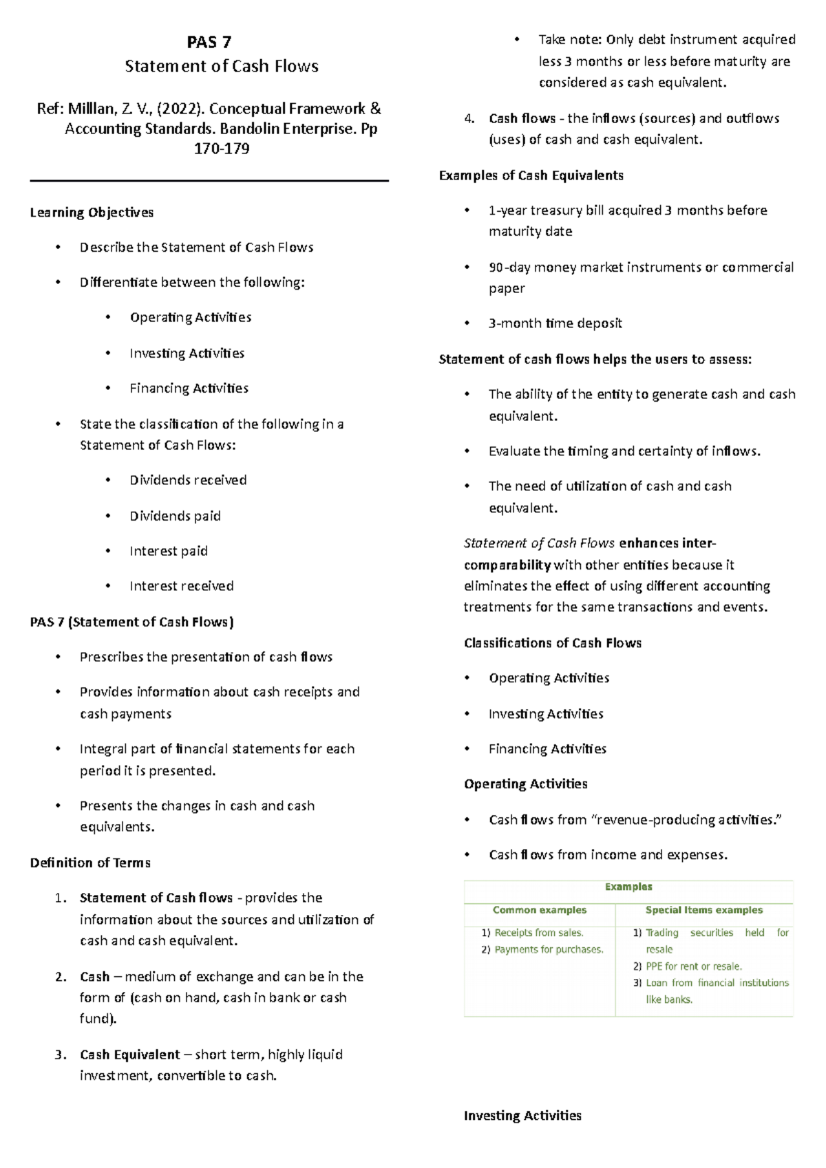 PAS 7 Statement of Cash Flows - PAS 7 Statement of Cash Flows Ref ...