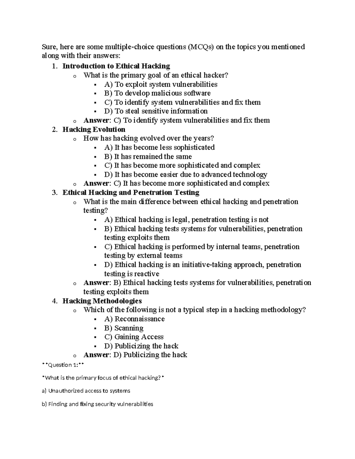 Mcq - Mcq - Sure, here are some multiple-choice questions (MCQs) on the ...