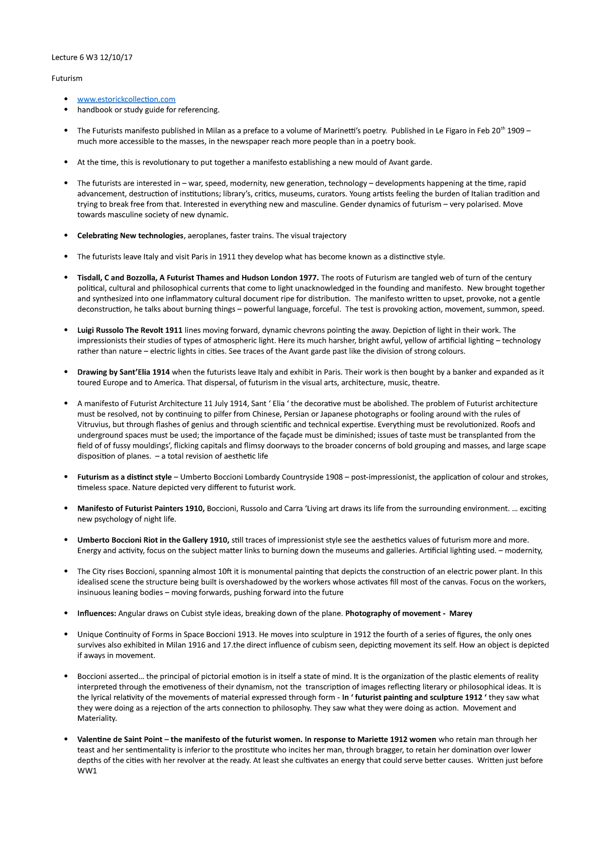 Lecture 6 W3 12 futurism - Lecture 6 W3 12/10/ Futurism ...