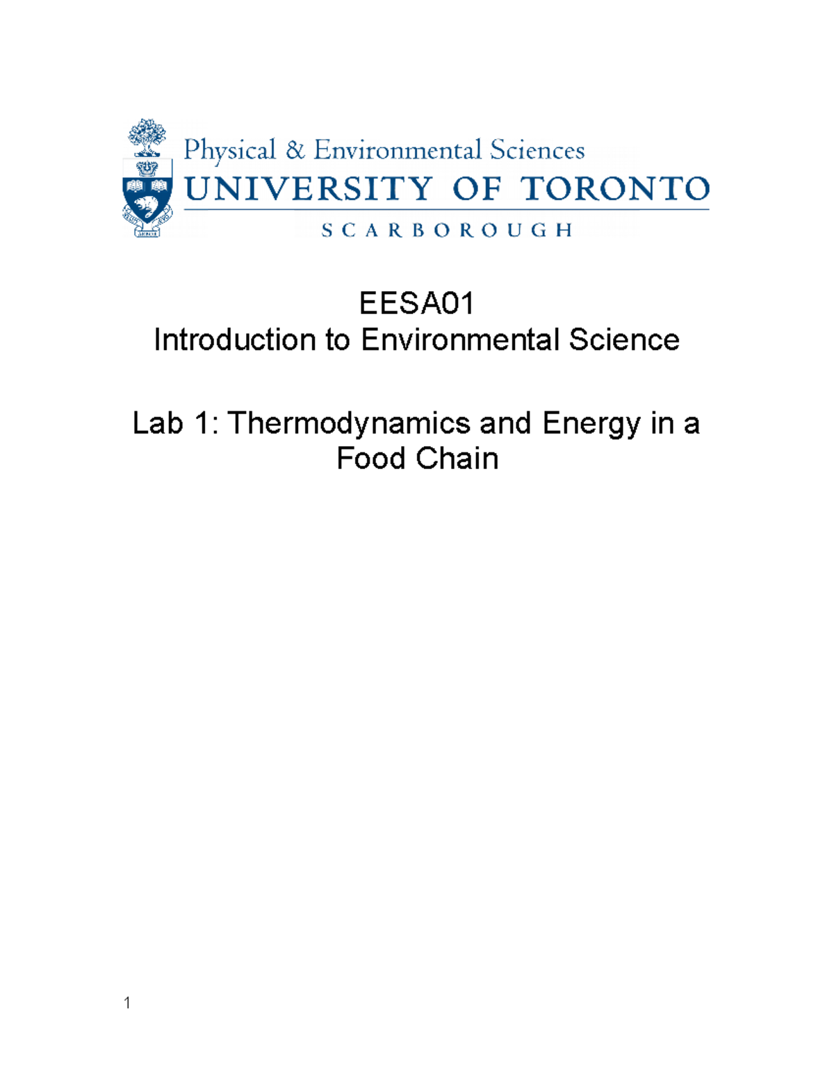 EESA01 Laboratory Manual Lab 1 Energy in Ecosystems - EESA Introduction ...