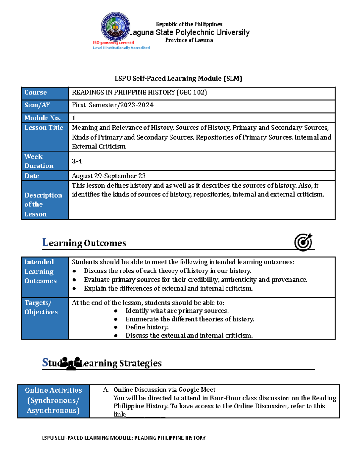 Philippines History Module 1 - Laguna State Polytechnic University ...