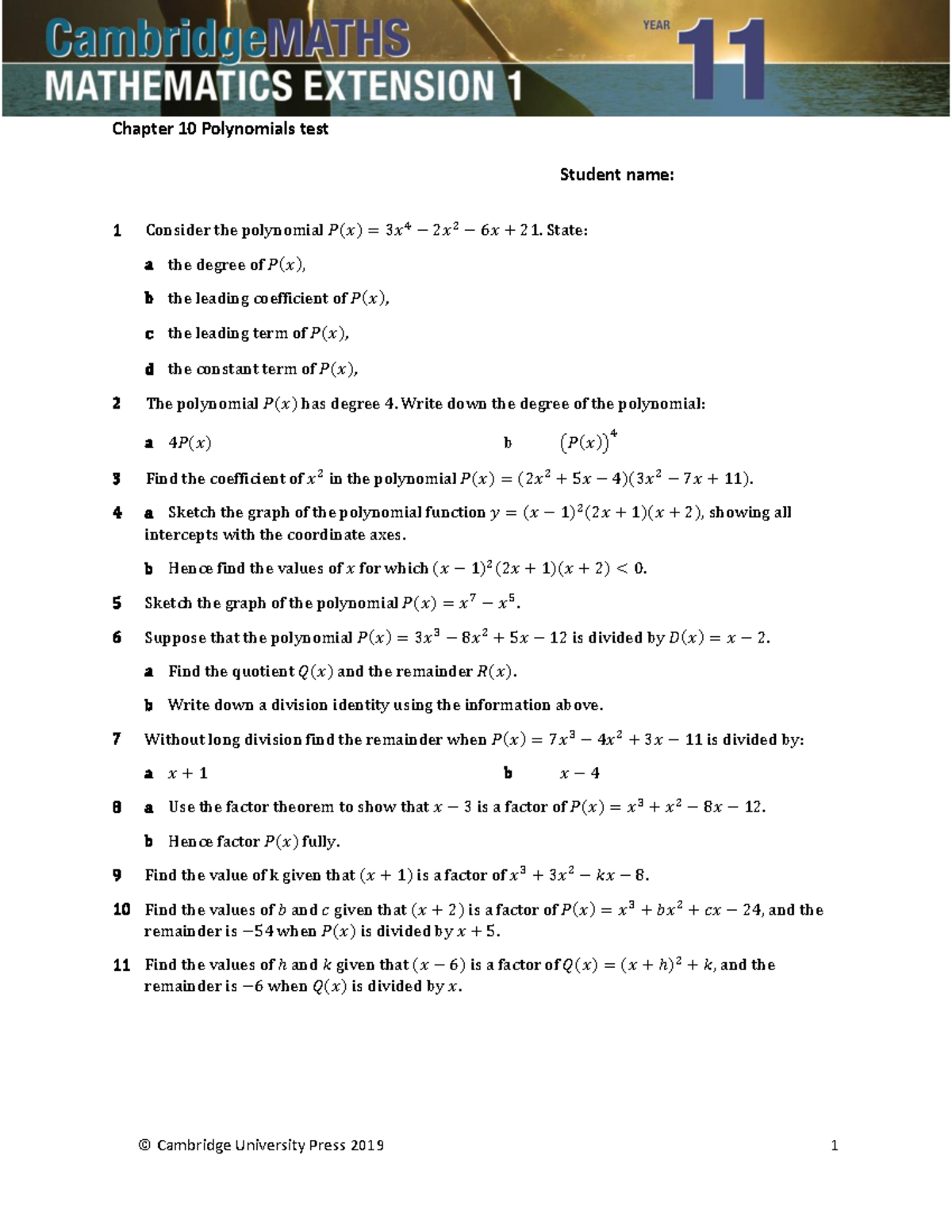 Chapter-10-Test - review test - Chapter 10 Polynomials test Student ...
