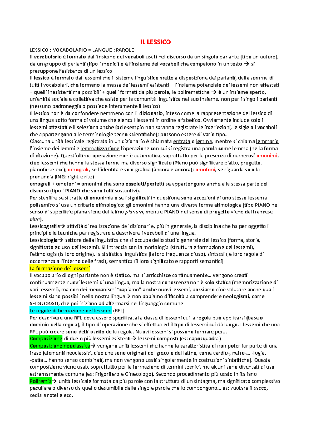 6. Lessico - Utile - IL LESSICO LESSICO : VOCABOLARIO = LANGUE : PAROLE Il vocabolario è formato ...