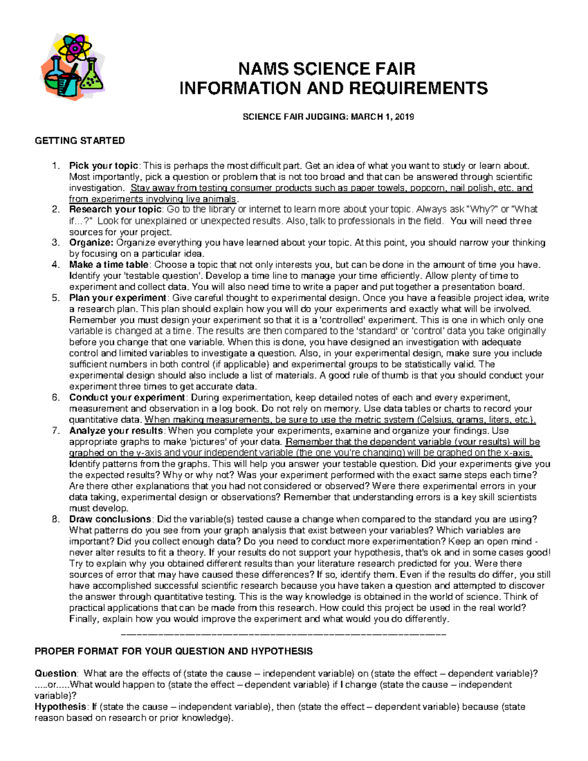 NAMS Science Fair Information and Requirements - NAMS SCIENCE FAIR INFORMATION AND REQUIREMENTS ...