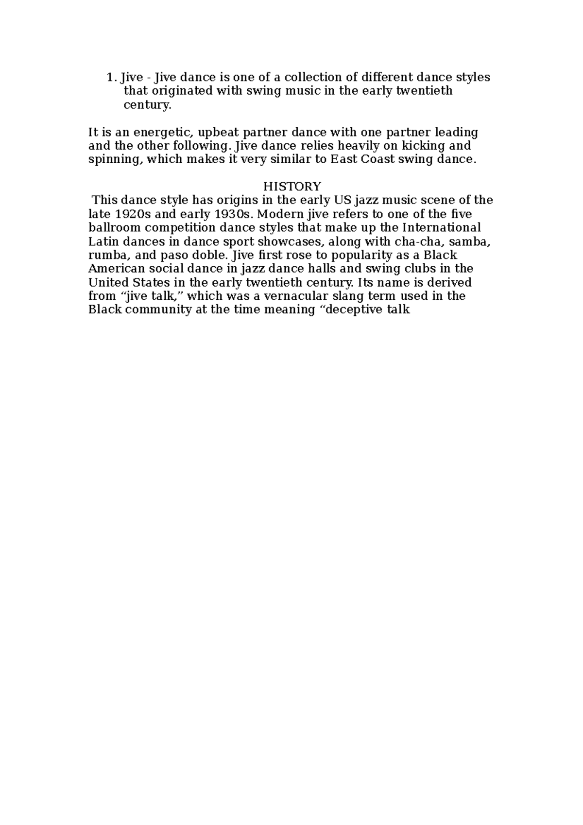 Jive history - Jive - Jive dance is one of a collection of different ...
