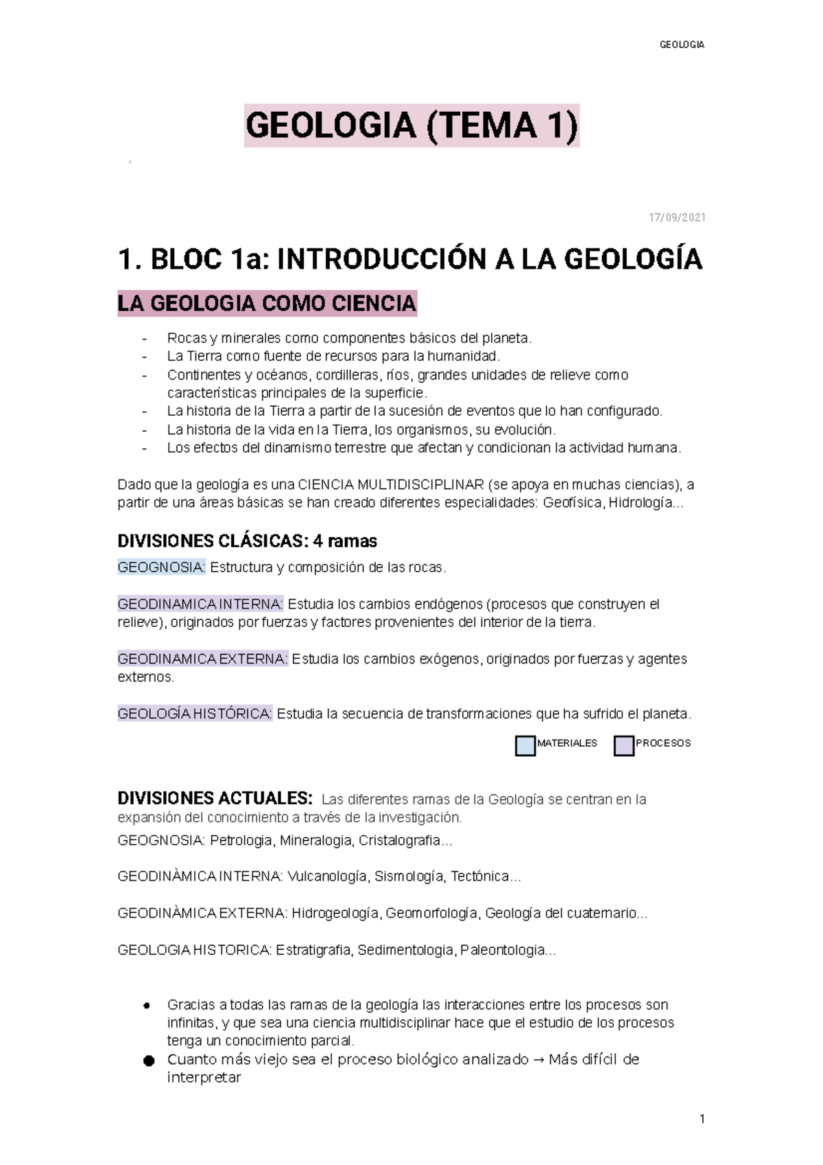 TEMA 1 : Introduccion a la geologia (la geologia como ciencia ...