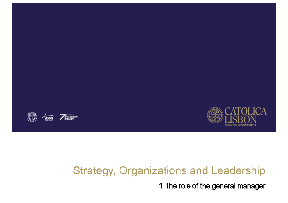 1 The role of the general manager - ####### Strategy, Organizations and ...