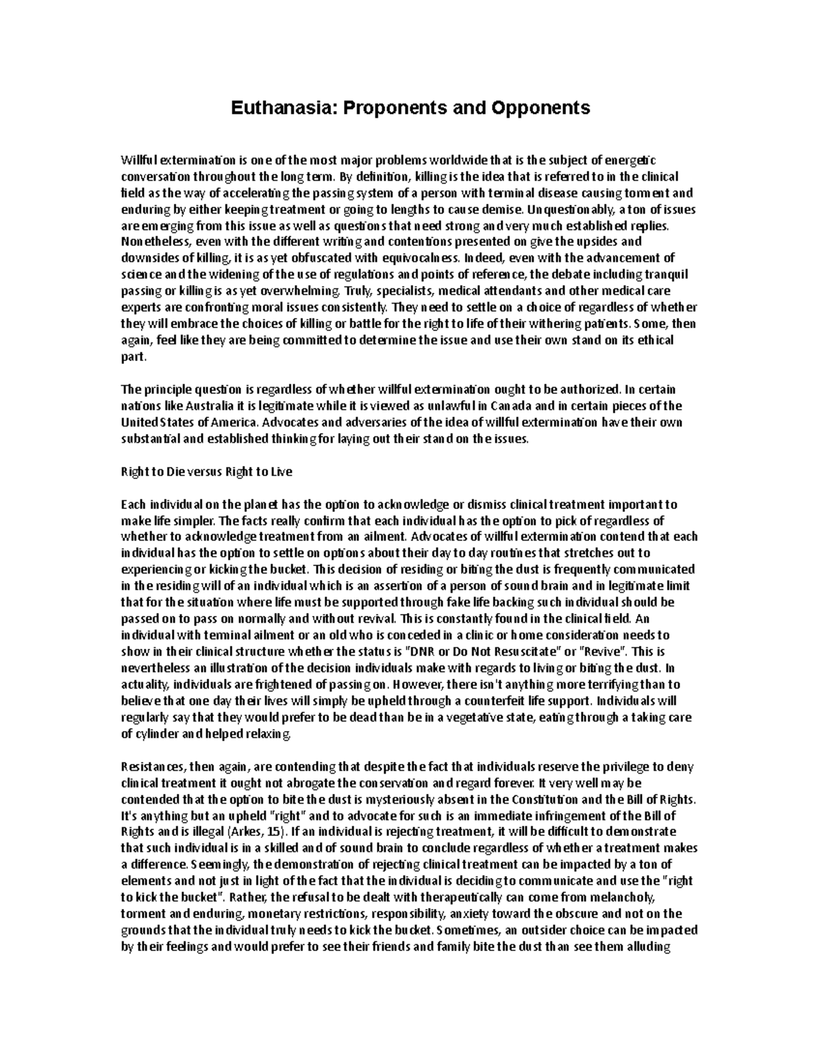 Euthanasia - Grade: A+ - Euthanasia: Proponents and Opponents Willful ...