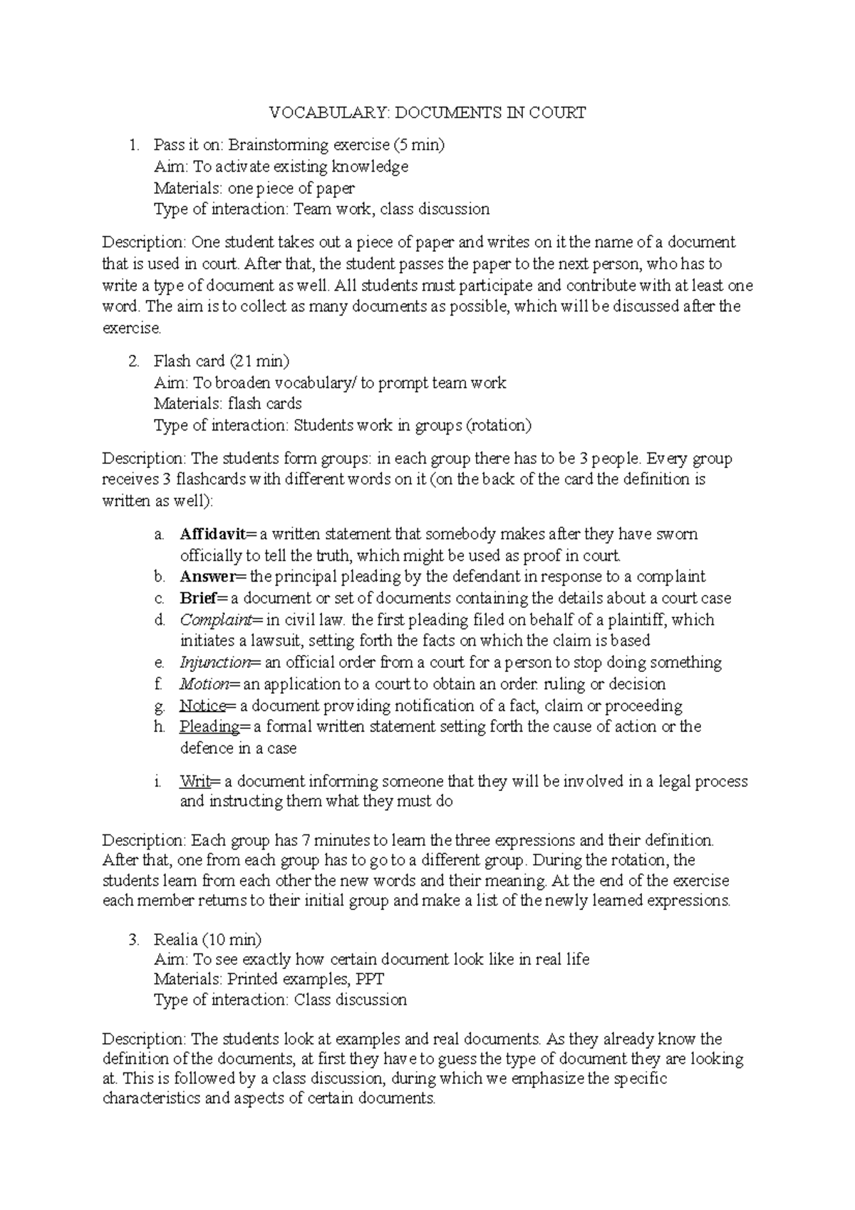 Teaching vocabulary-documents in court - VOCABULARY: DOCUMENTS IN COURT ...