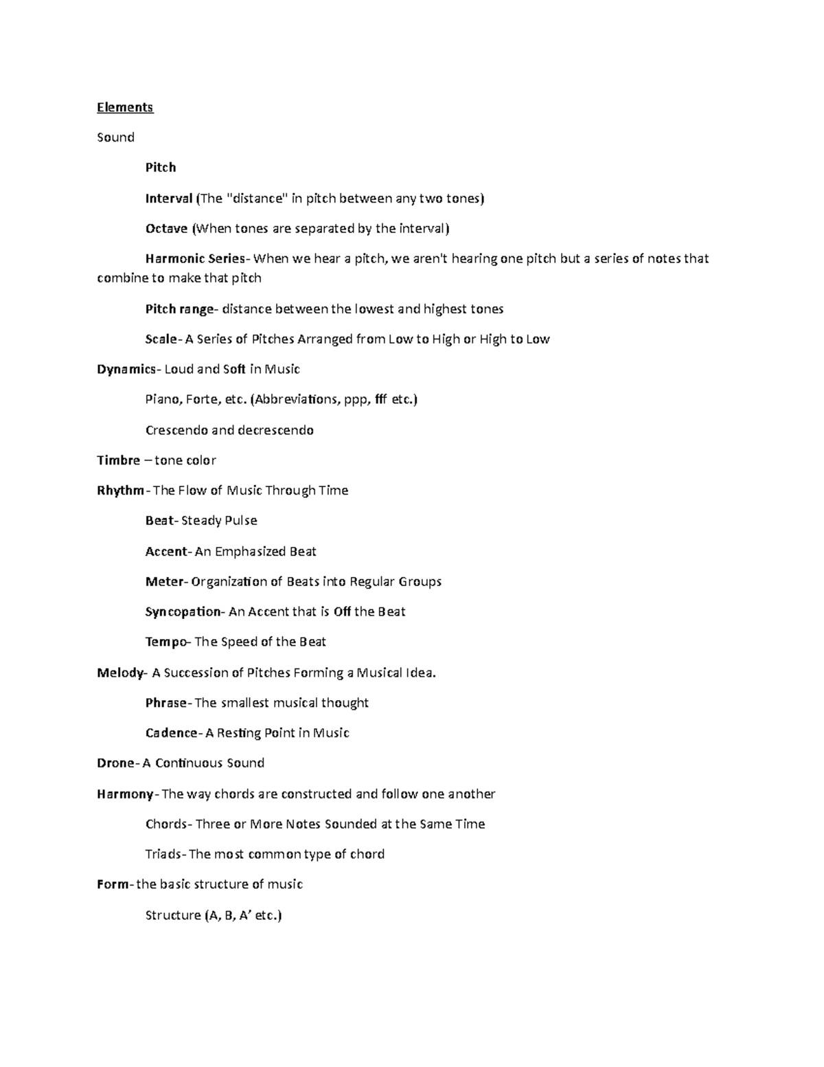 Music Terms - Lecture notes 1-5 - Elements Sound Pitch Interval (The in ...