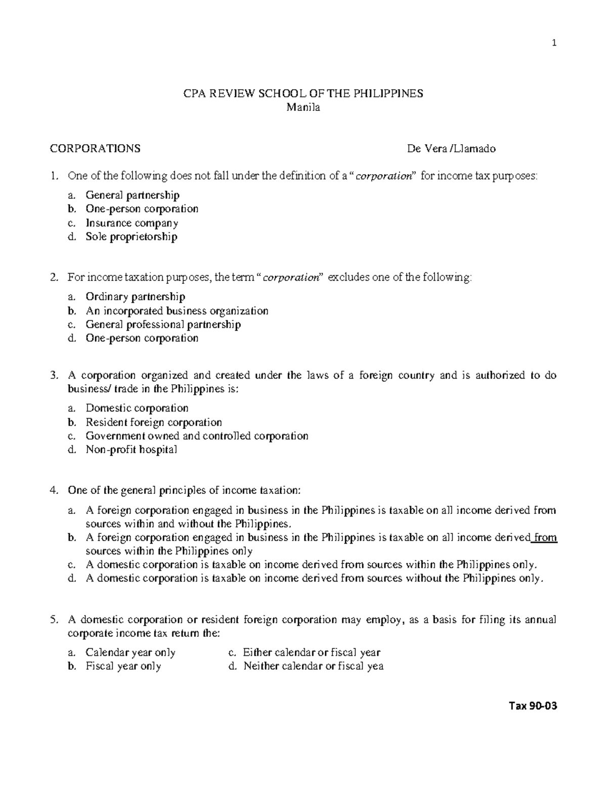 90-03 CIT - Practice Materials - CPA REVIEW SCHOOL OF THE PHILIPPINES ...