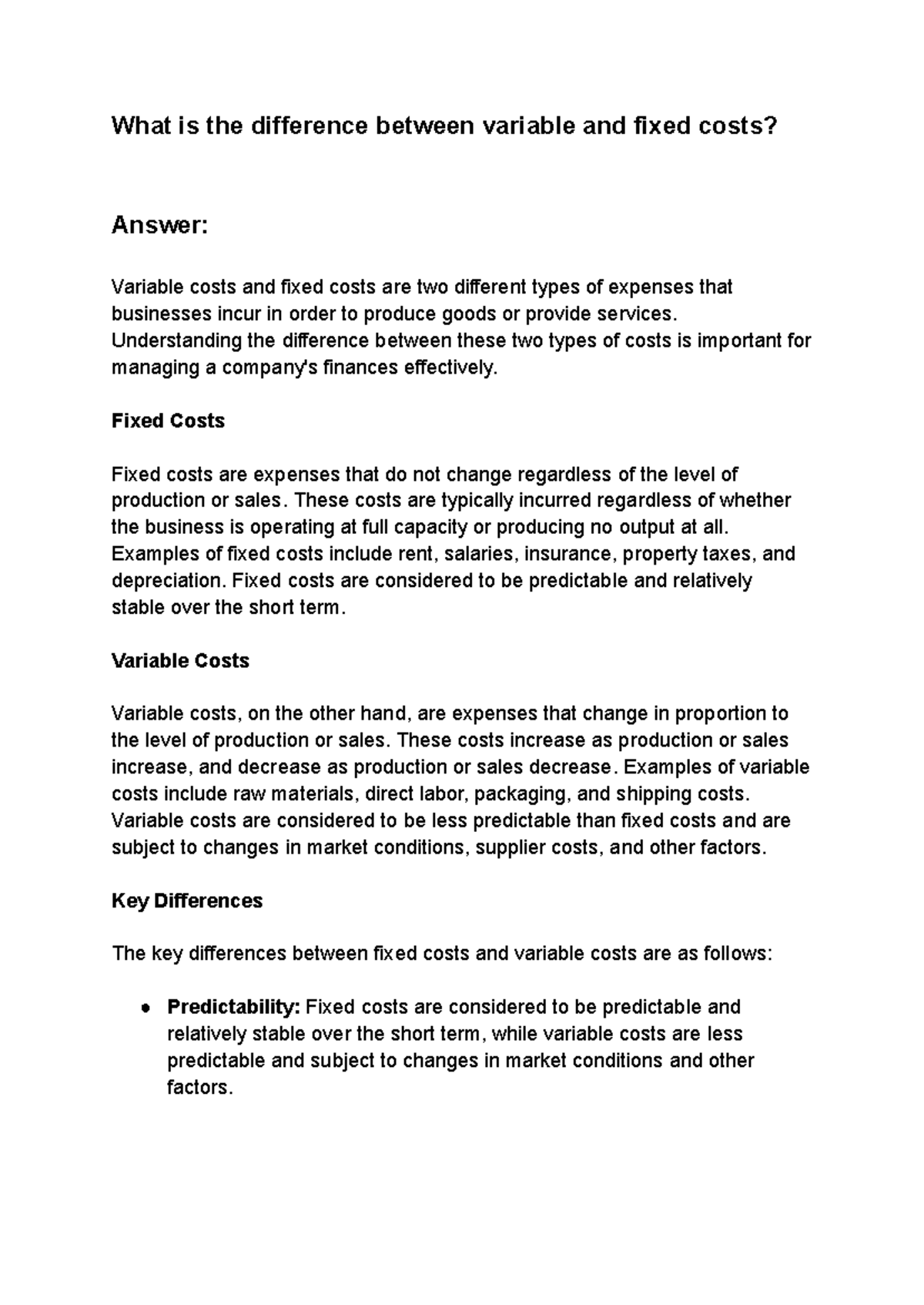 What is the difference between variable and fixed costs - What is the difference between ...