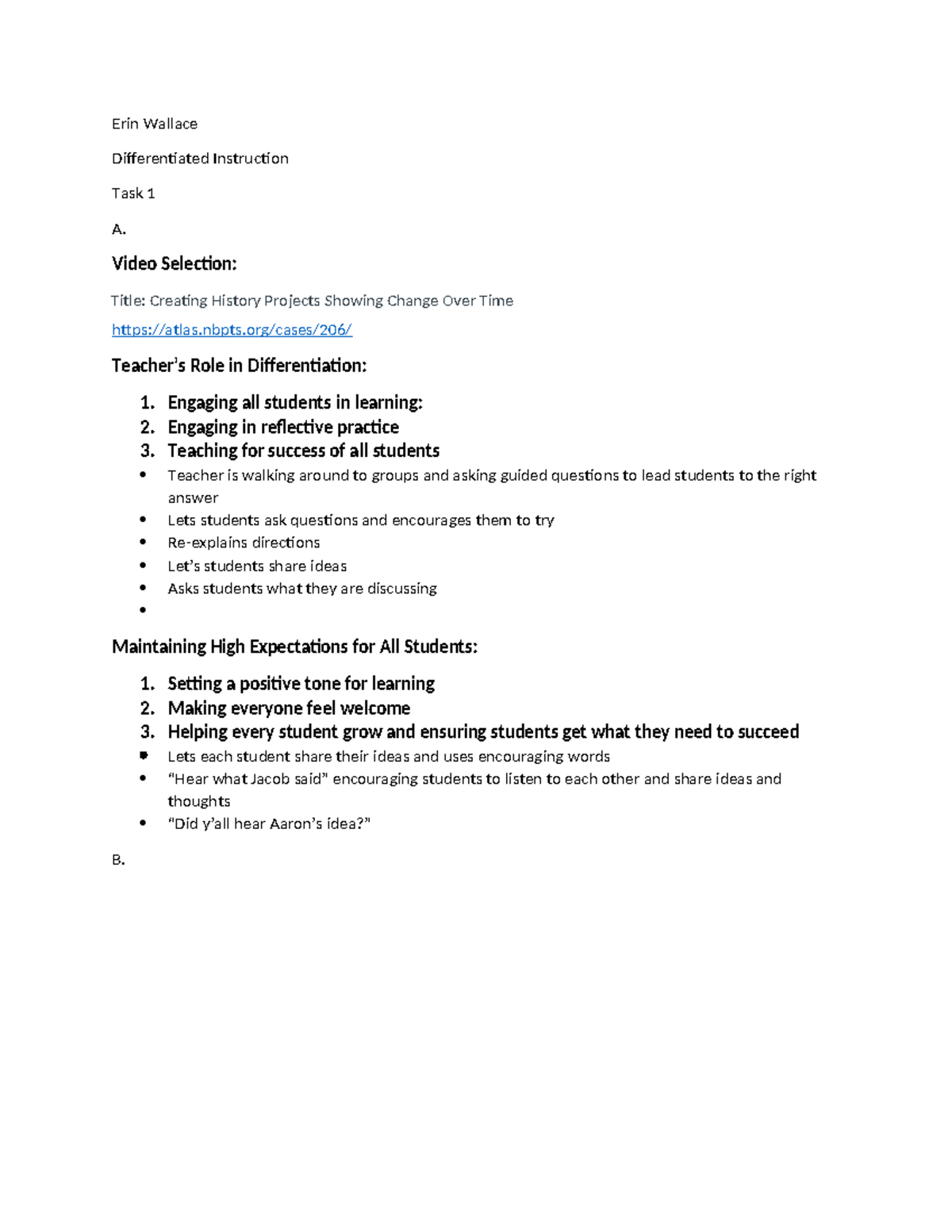 Task 1 Differentiated Instruction- Passed - Erin Wallace Differentiated ...