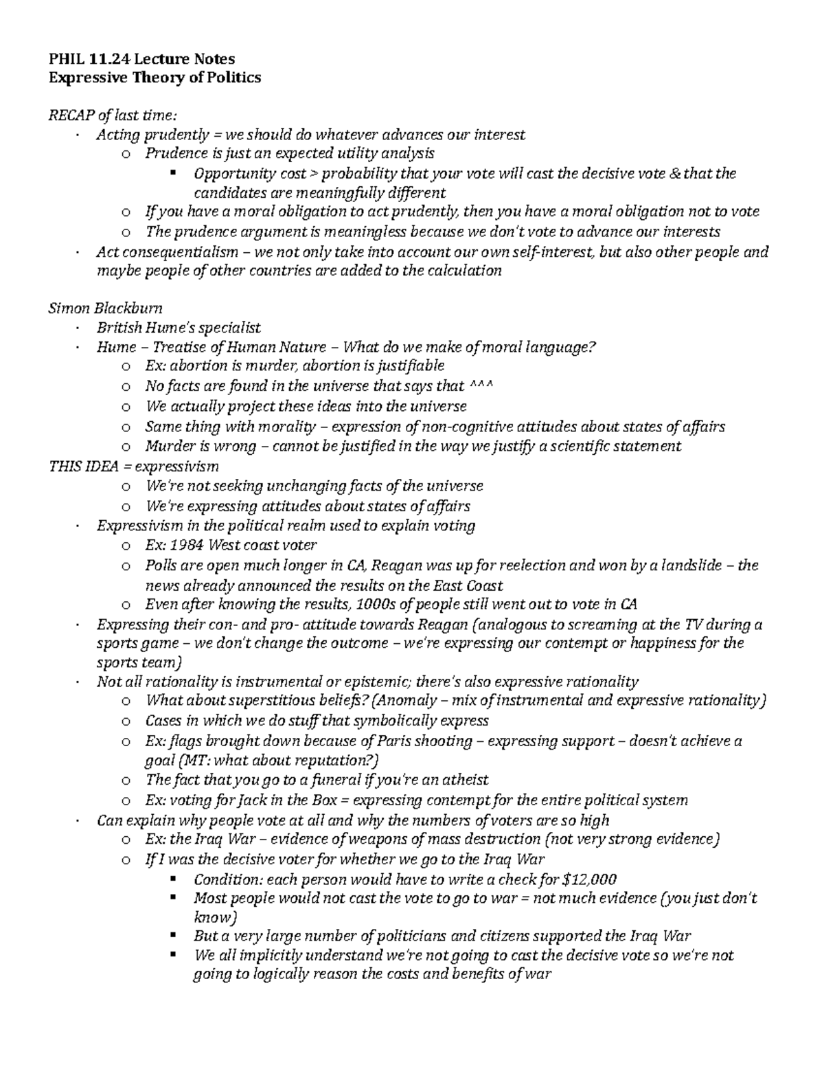 PHIL 11.24 (L) Expressive Theory of Politics - PHIL 11 Lecture Notes ...