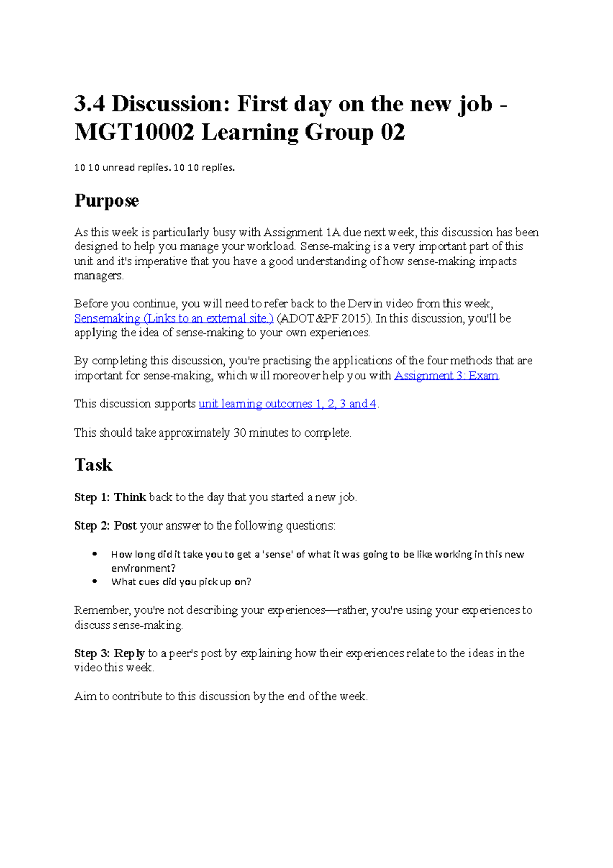 3.4 Discussion First day on the new job - MGT10002 Learning Group 02 ...