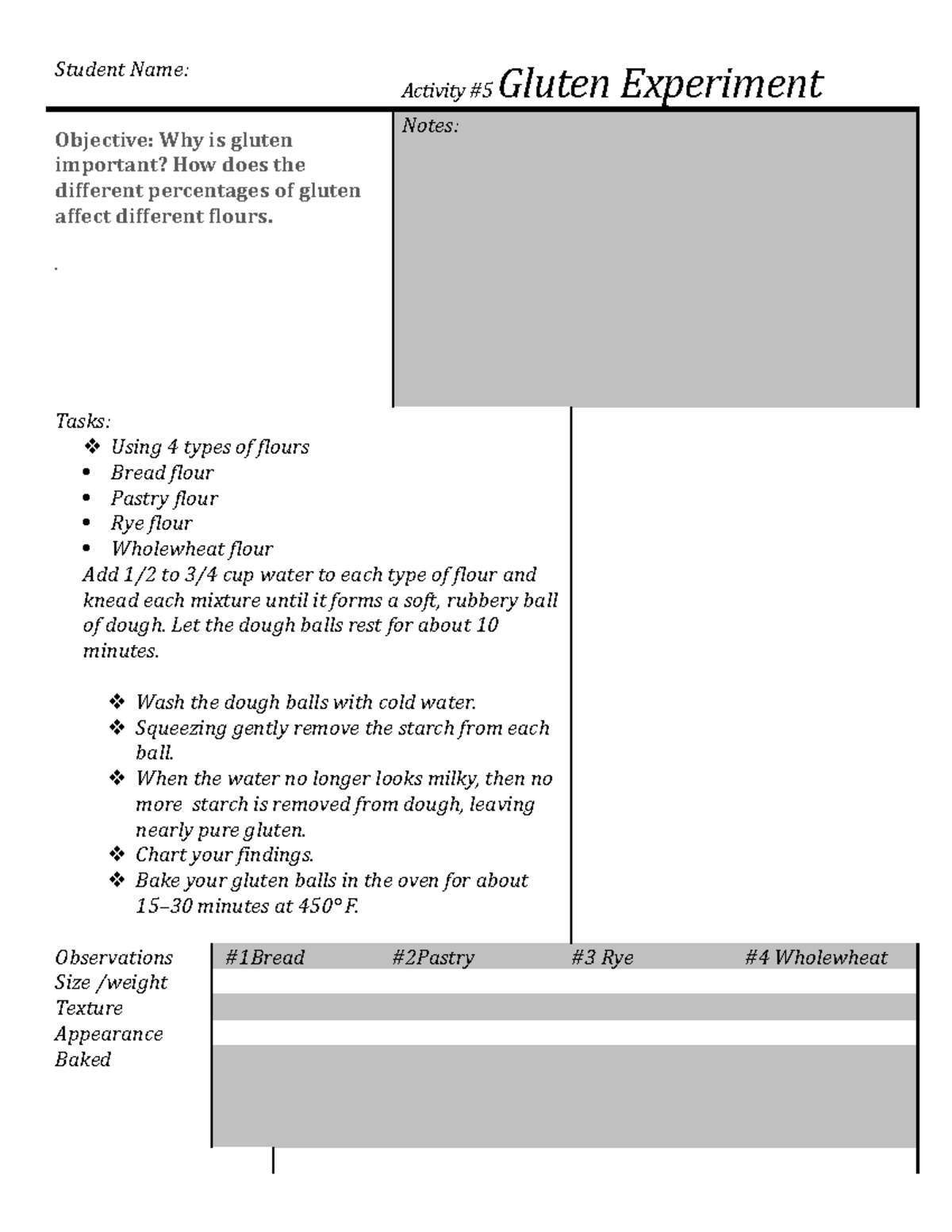 Activity #5 Gluten Experiment - Student Name: Activity #5 Gluten ...