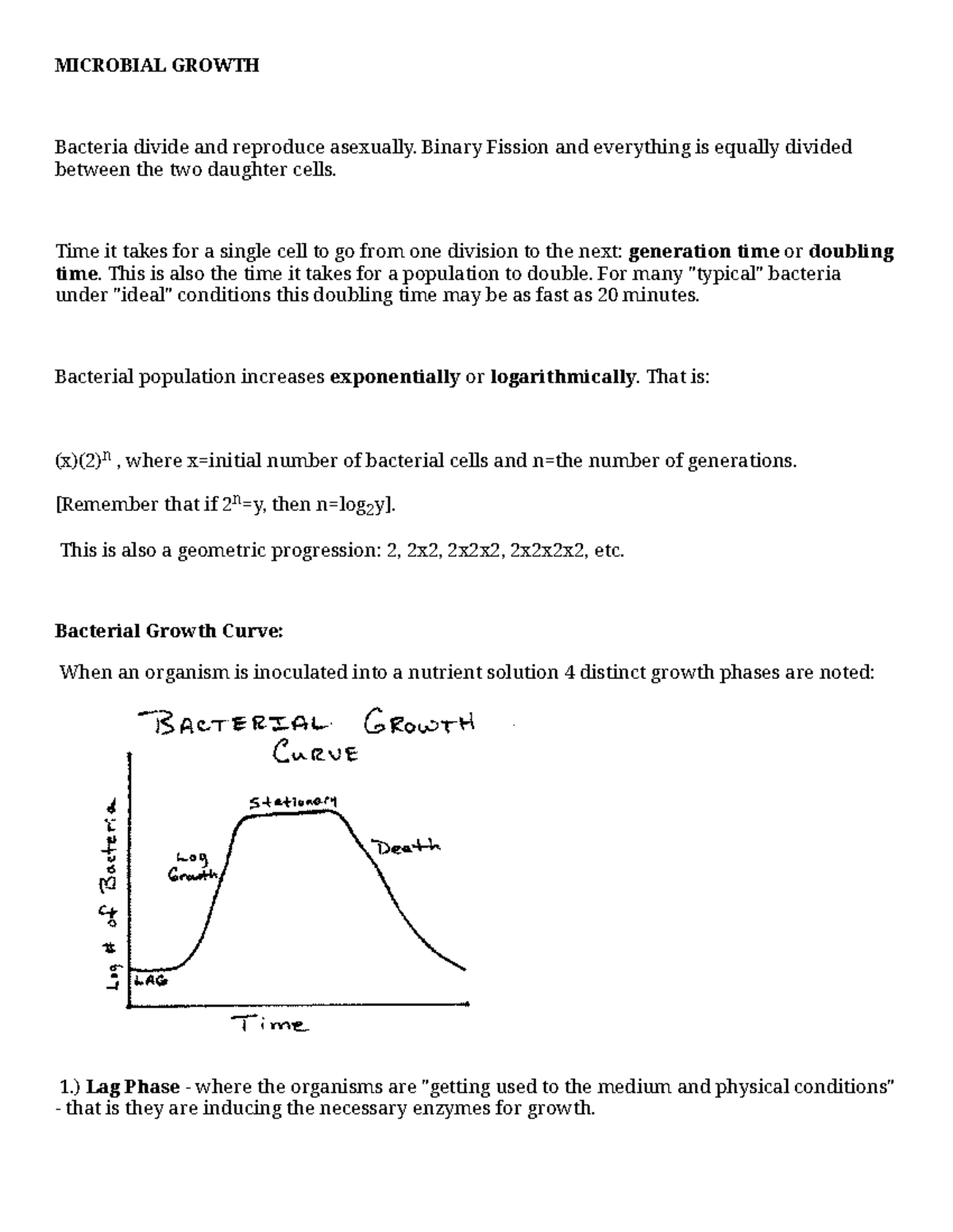 Microbial Growth - Microbiology lecture notes - MICROBIAL GROWTH ...