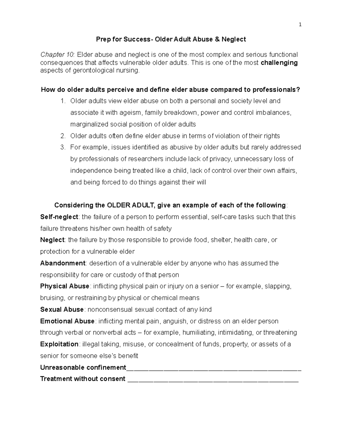 Older Adult Abuse and Neglect Study Guide - Prep for Success- Older ...