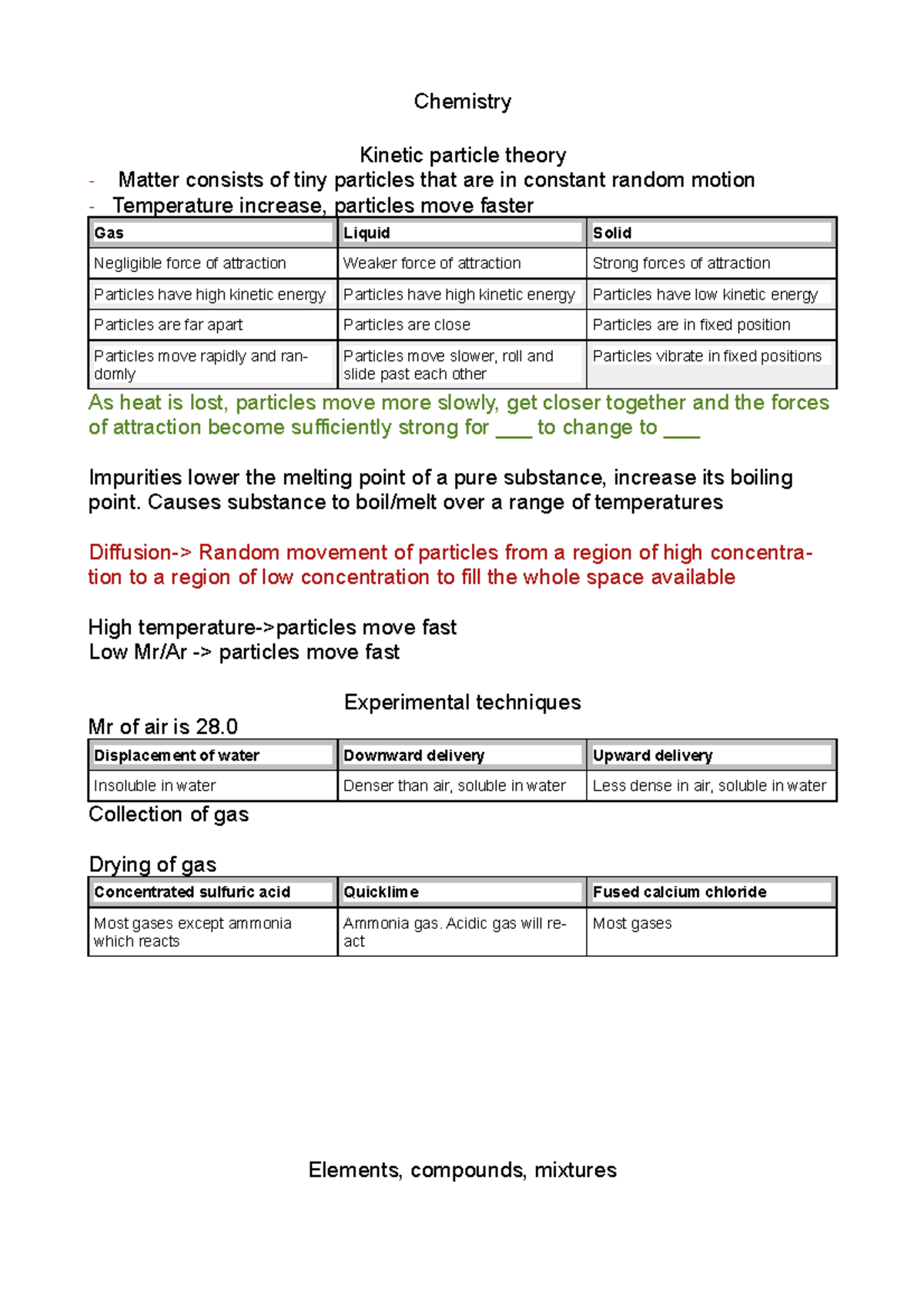 Chemistry - Sec 4 O Level notes - Chemistry Kinetic particle theory ...