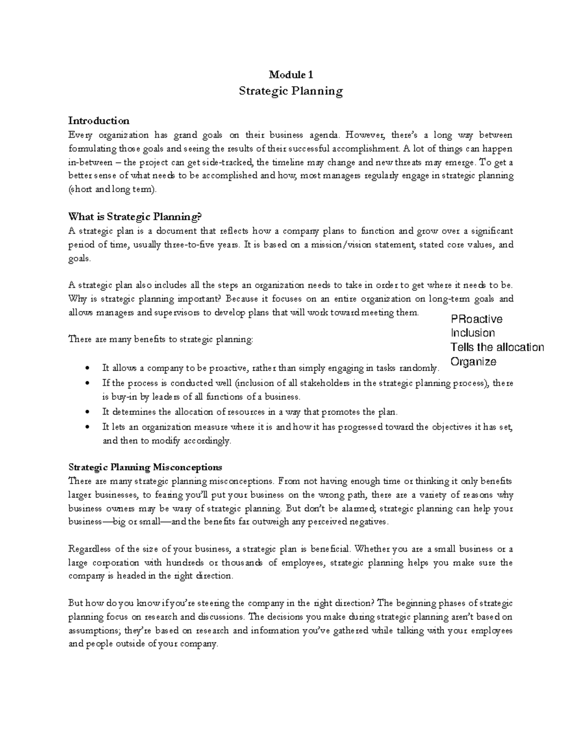 Strategic-Planning - SBA - Module 1 Strategic Planning Introduction ...