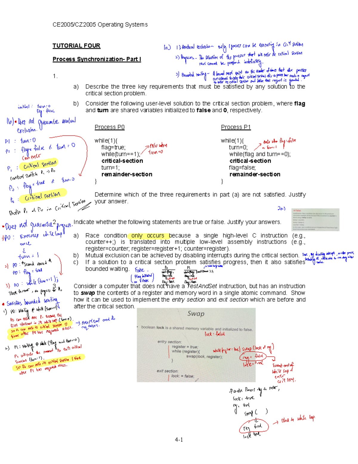 Tut4 - Tutorials with answers. INtro to OS, process and threads ...