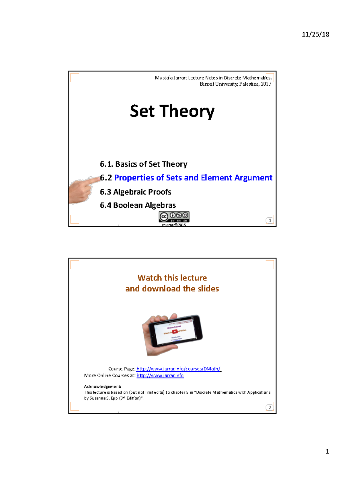 Jarrarlecture Notes62 Properties Of Sets 1 Mustafa Jarrar Lecture Notes In Discrete