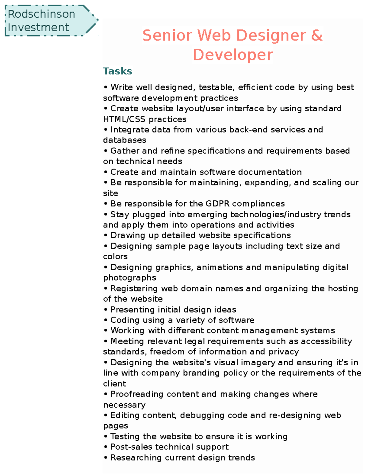 Skills of web developer - Senior Web Designer & Developer Tasks Write ...