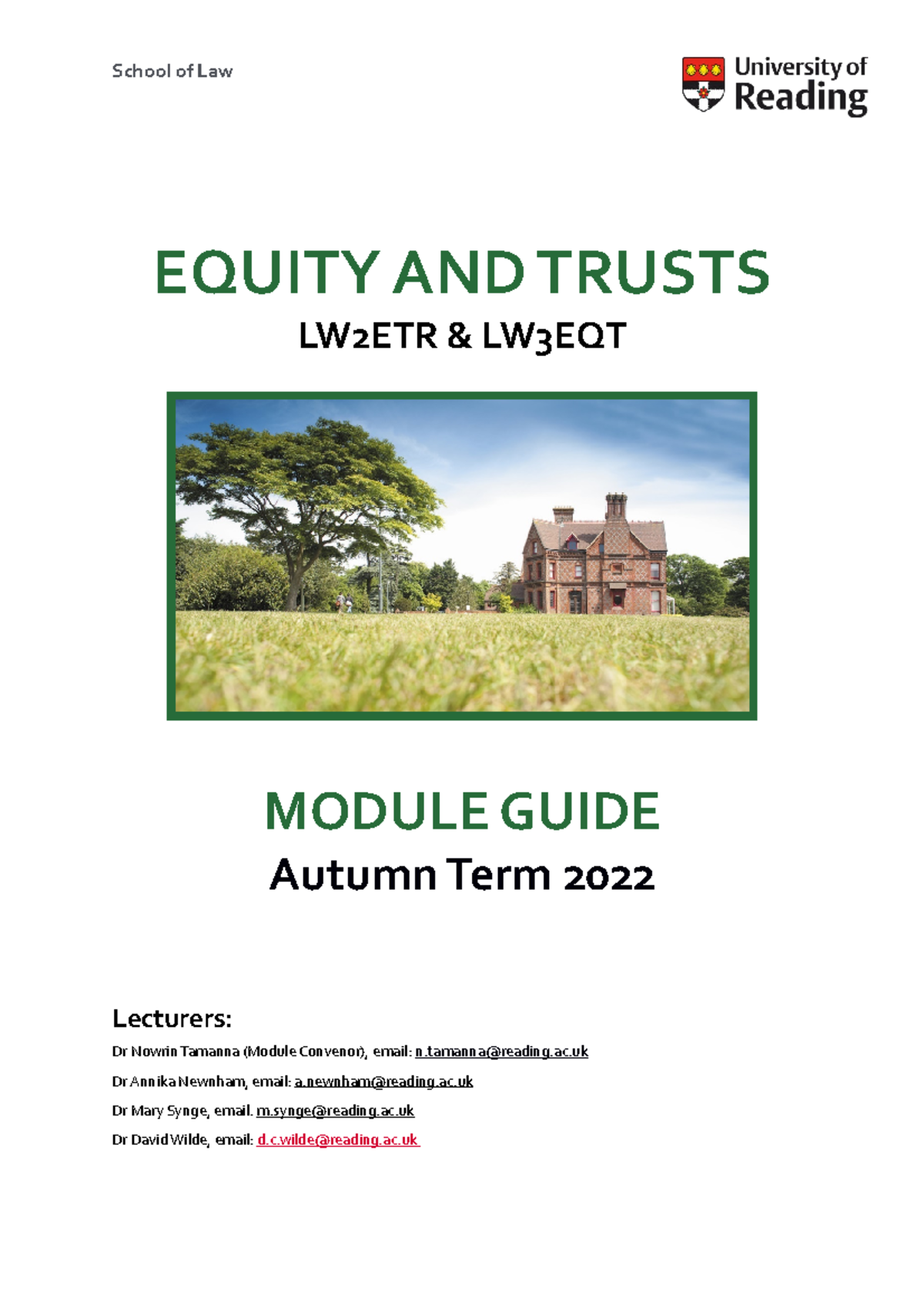 Equity and Trusts Module Guide Autumn 2022 - EQUITY AND TRUSTS LW2ETR ...