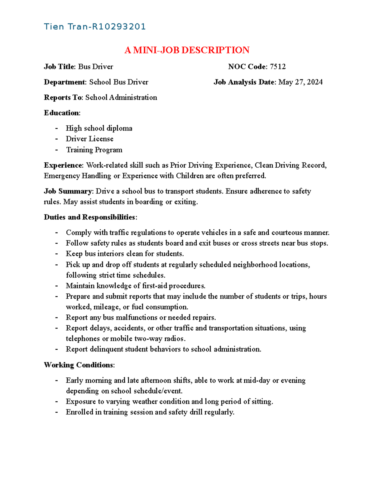 A mini-job description - Tien Tran-R A MINI-JOB DESCRIPTION Job Title ...