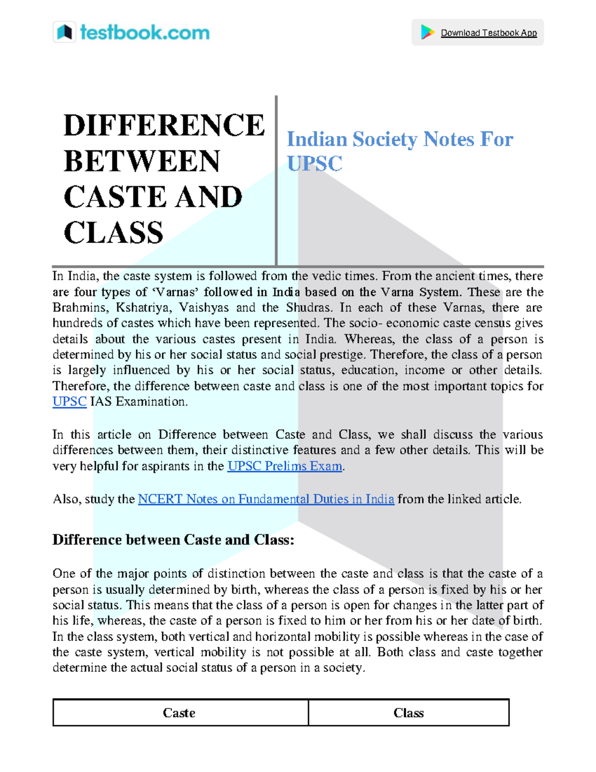 Difference between caste and class c4922816 - Download Testbook App In ...