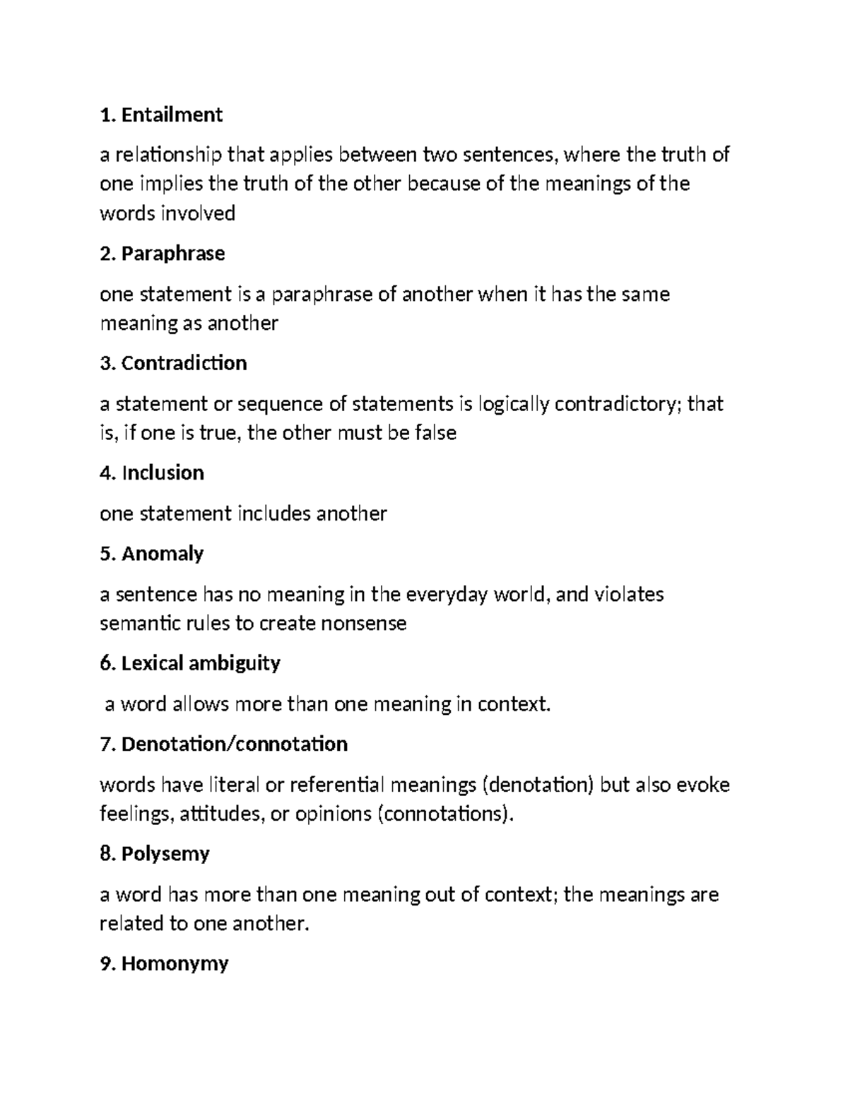 Definitions - 11 types of semantics - Entailment a relationship that ...