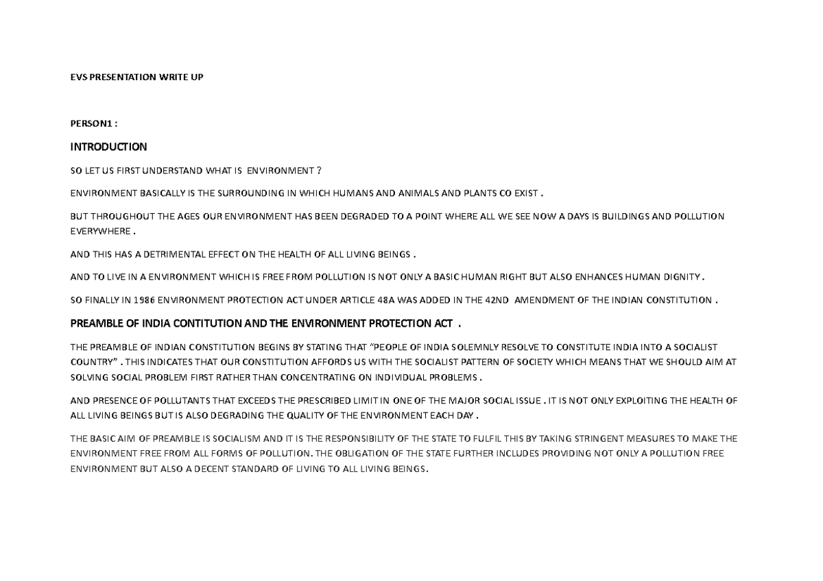Person 1 - dqceqc - EVS PRESENTATION WRITE UP PERSON1 : INTRODUCTION SO LET US FIRST UNDERSTAND ...