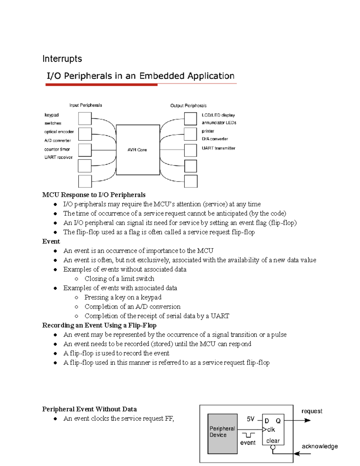 Lecture 13 - Interrupts MCU Response to I/O Peripherals I/O peripherals ...