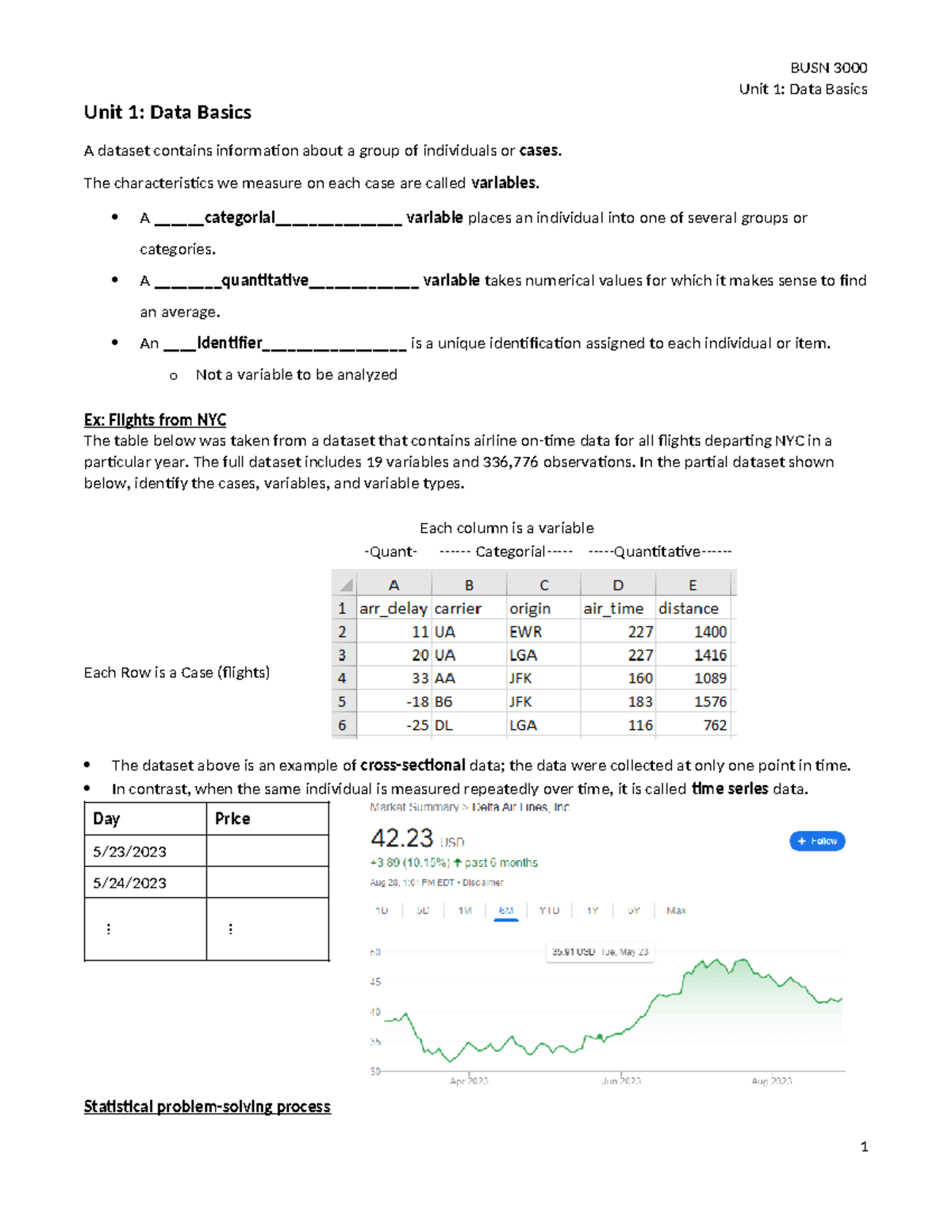 Unit 1 Notes - BUSN3000 - BUSN 3000 Unit 1: Data Basics Unit 1: Data ...