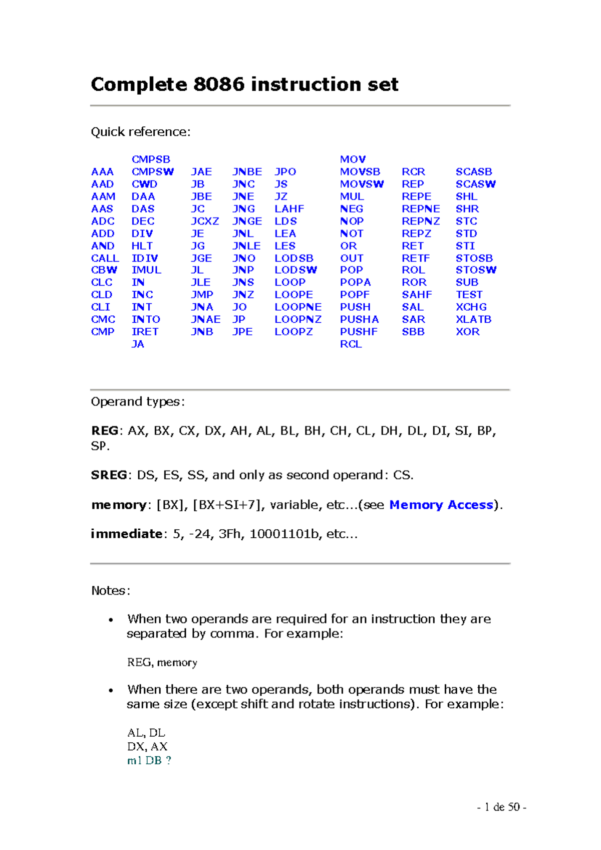 Set Completo de instrucciones 8086 - Complete 8086 instruction set ...