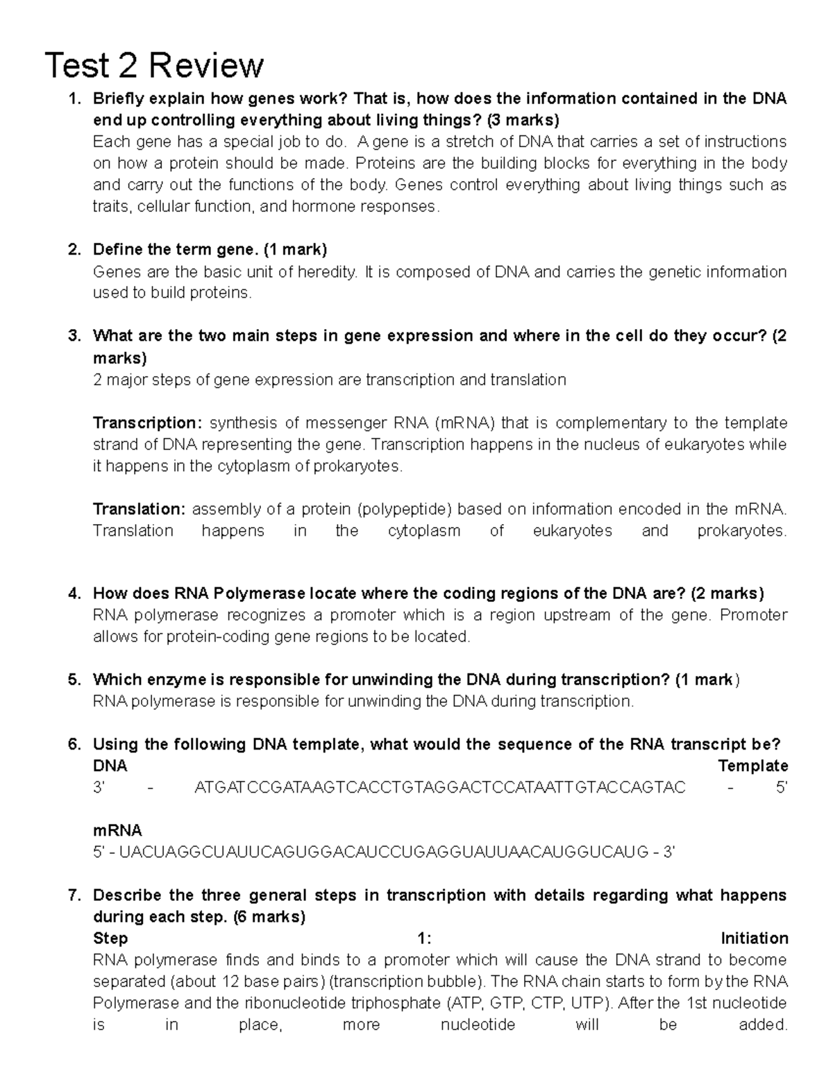 Test 2 Review (12 March 2019), questions and answers - Test 2 Review 1 ...