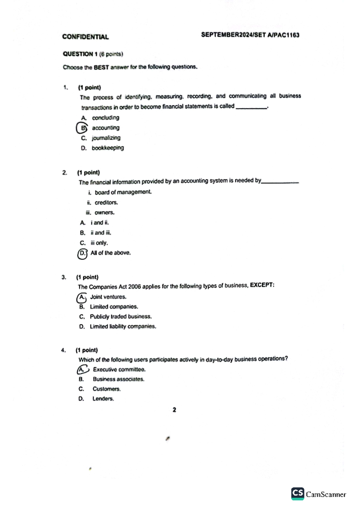 ARIF - STUDY STUFY SFUYJU - CONFIDENTIAL QUESTION 1 (6 points) Choose ...