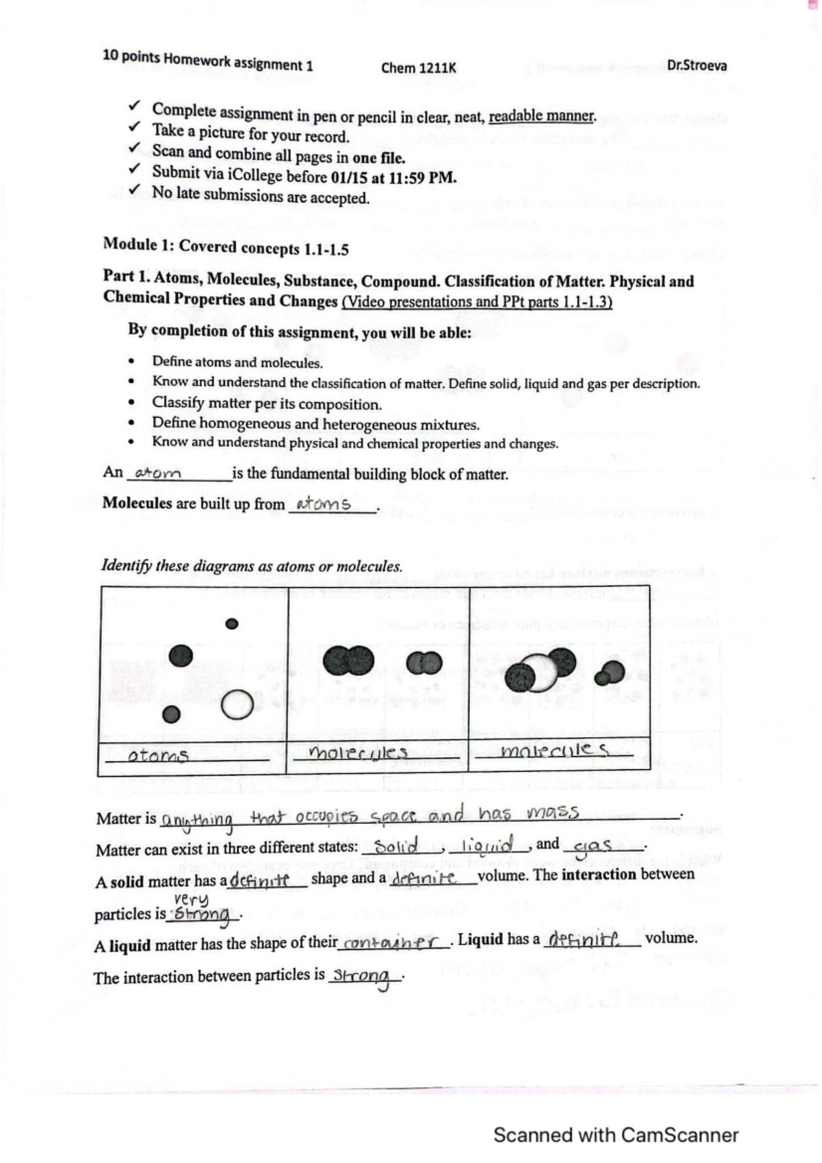 Homework week 1 - CHEM 1211K - Studocu