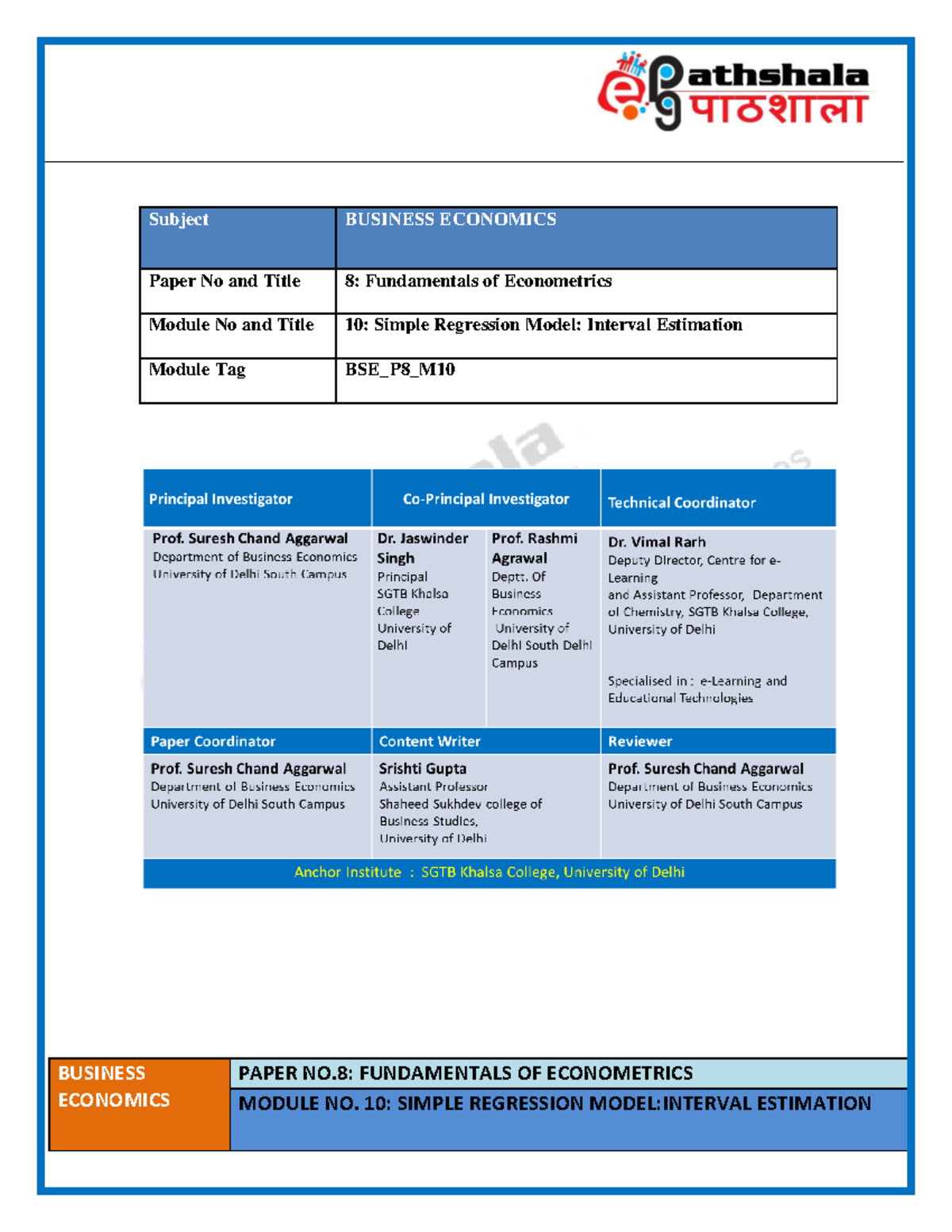 Simple Regression Model: Interval Estimation - Learning outcomes 2 ...