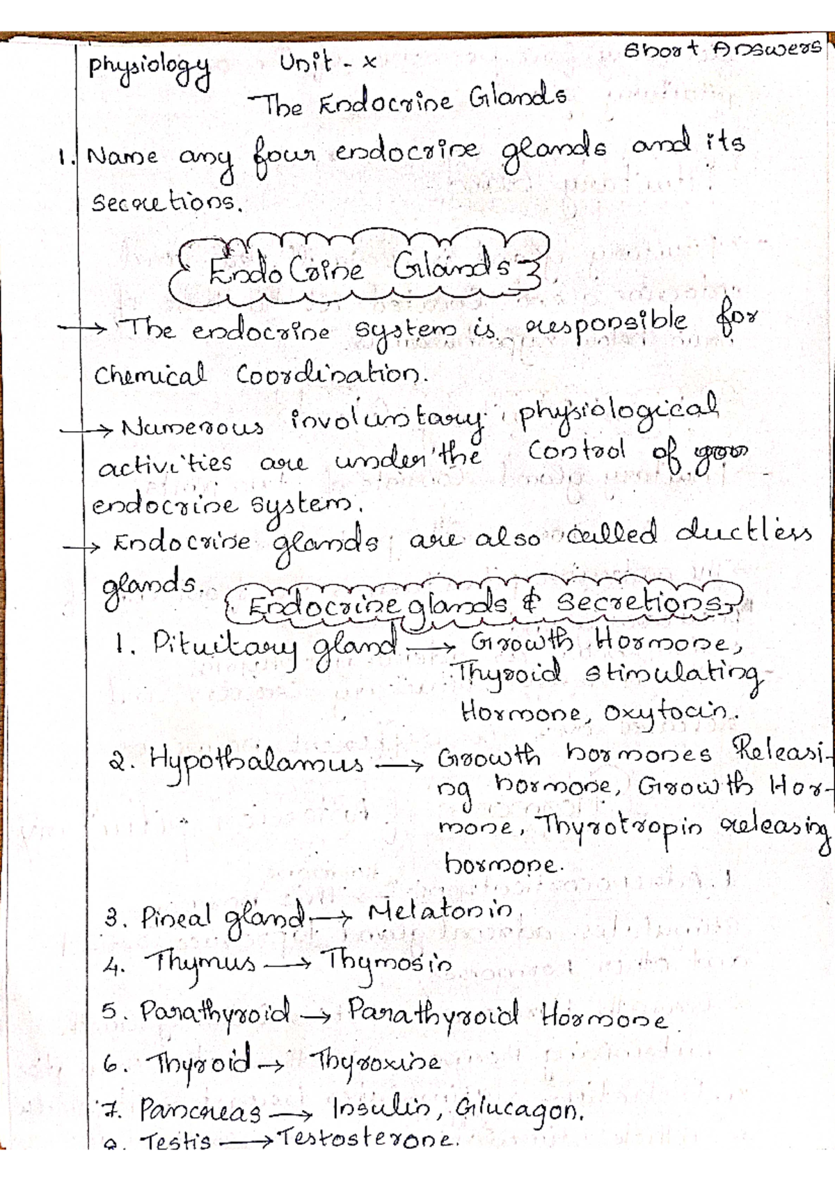 Physiology endocrine short answers - Human Anatomy & Physiology-I - Studocu