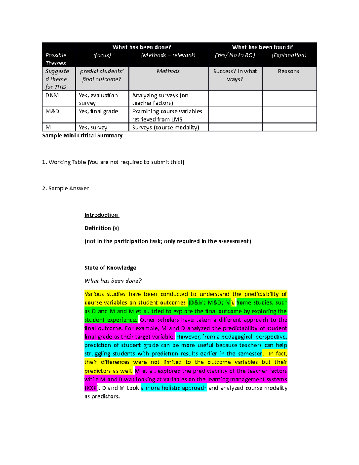 Sample Mini Critical Summary-1 - What has been done? What has been ...