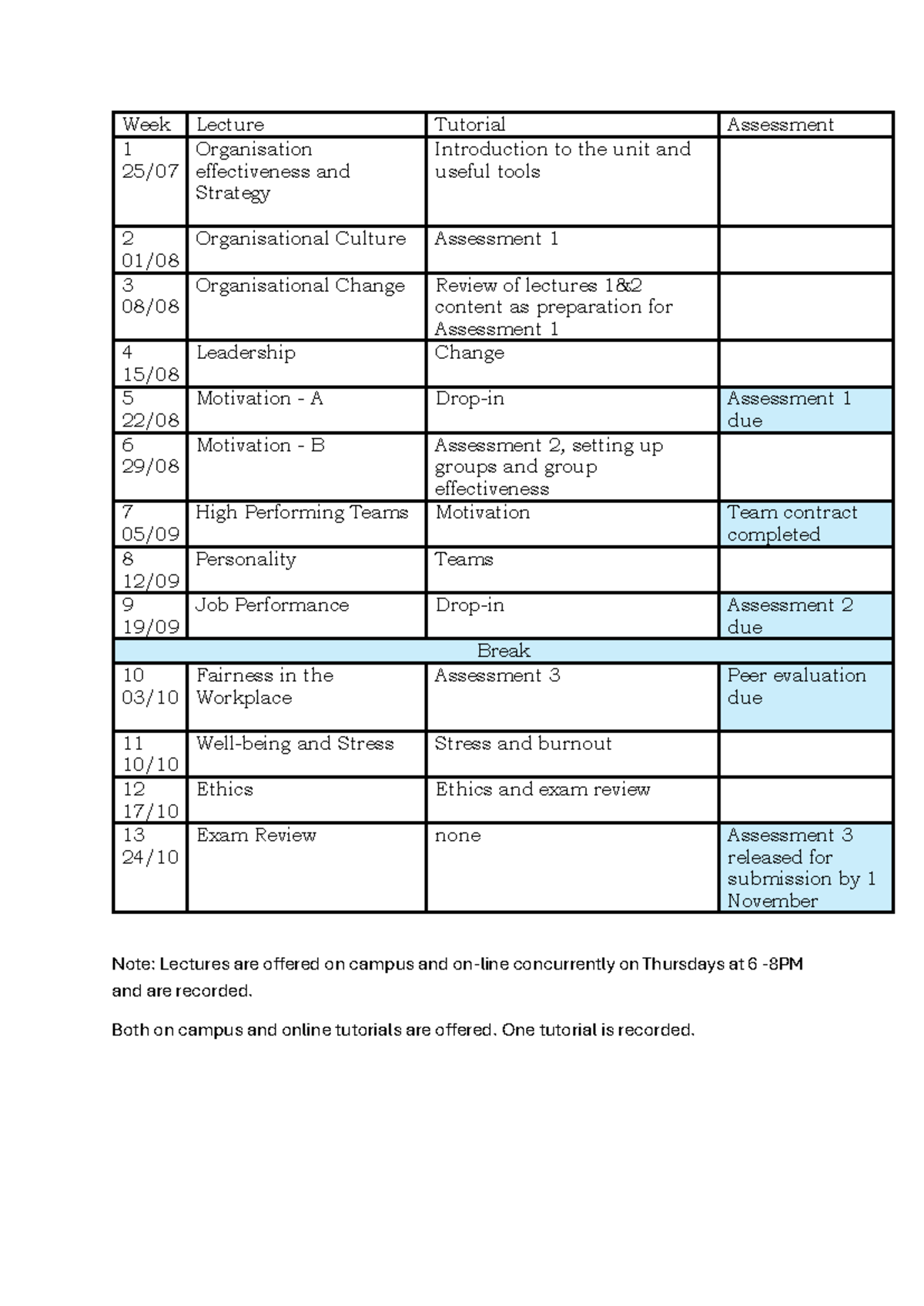 MGB130 Syllabus - Weekly Plan and Assessment Due Dates - Week Lecture ...
