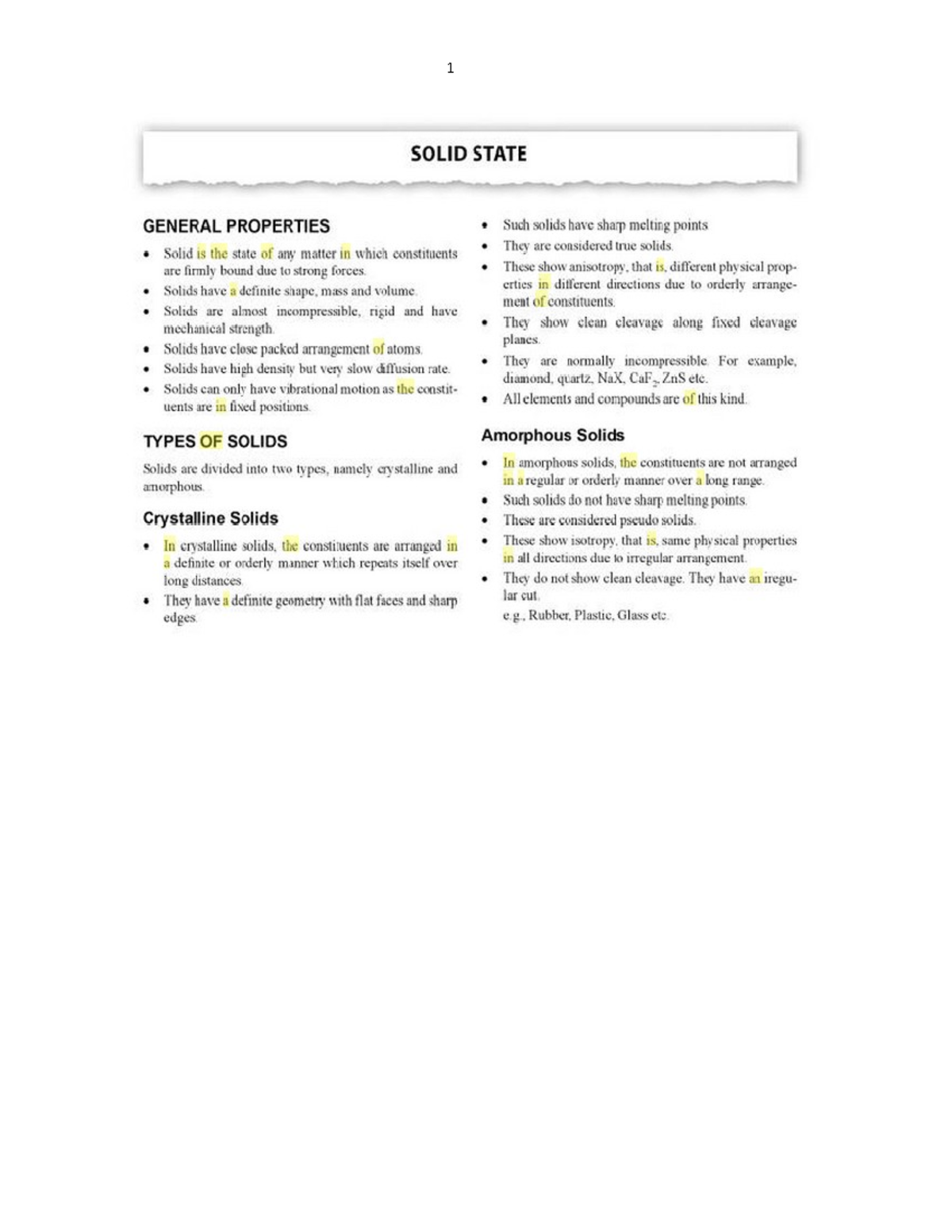 Solid state chemistry: General properties and types of solids ...