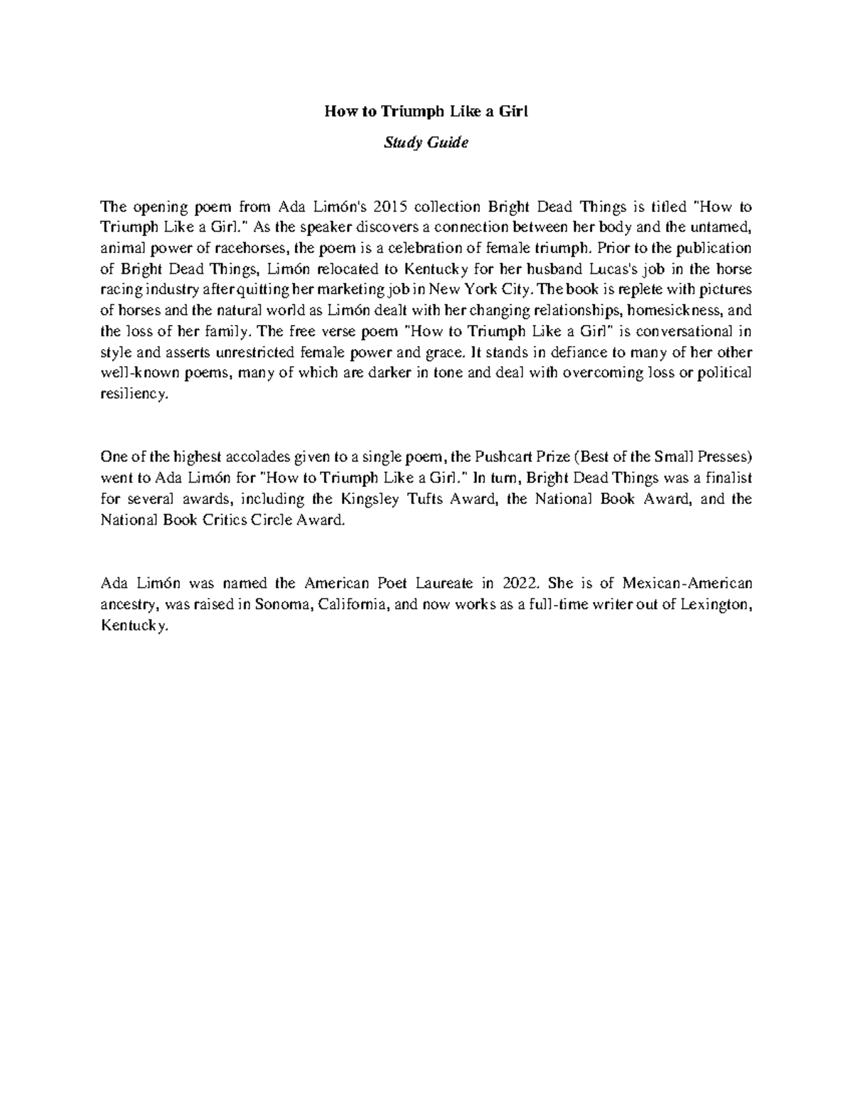 How to Triumph Like a Girl - Study Guide - How to Triumph Like a Girl ...