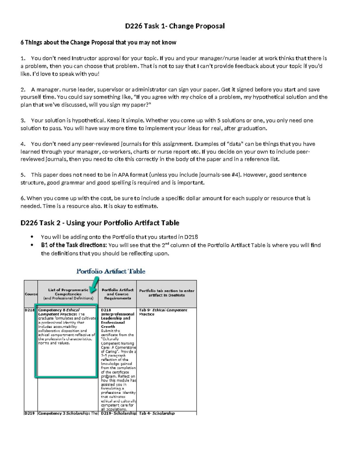 D226 Helpful Tips - D226 - D226 Task 1- Change Proposal 6 Things about ...