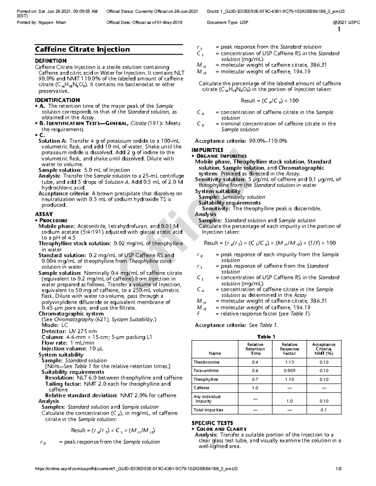Caffeine Citrate Injection - Caffeine Citrate Injection DEFINITION ...