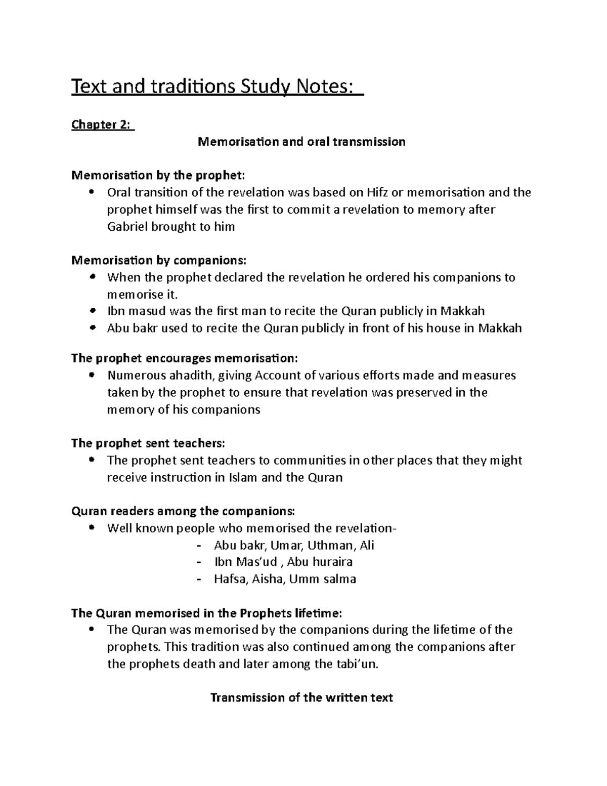 Text and traditions study notes - Text and traditions Study Notes ...