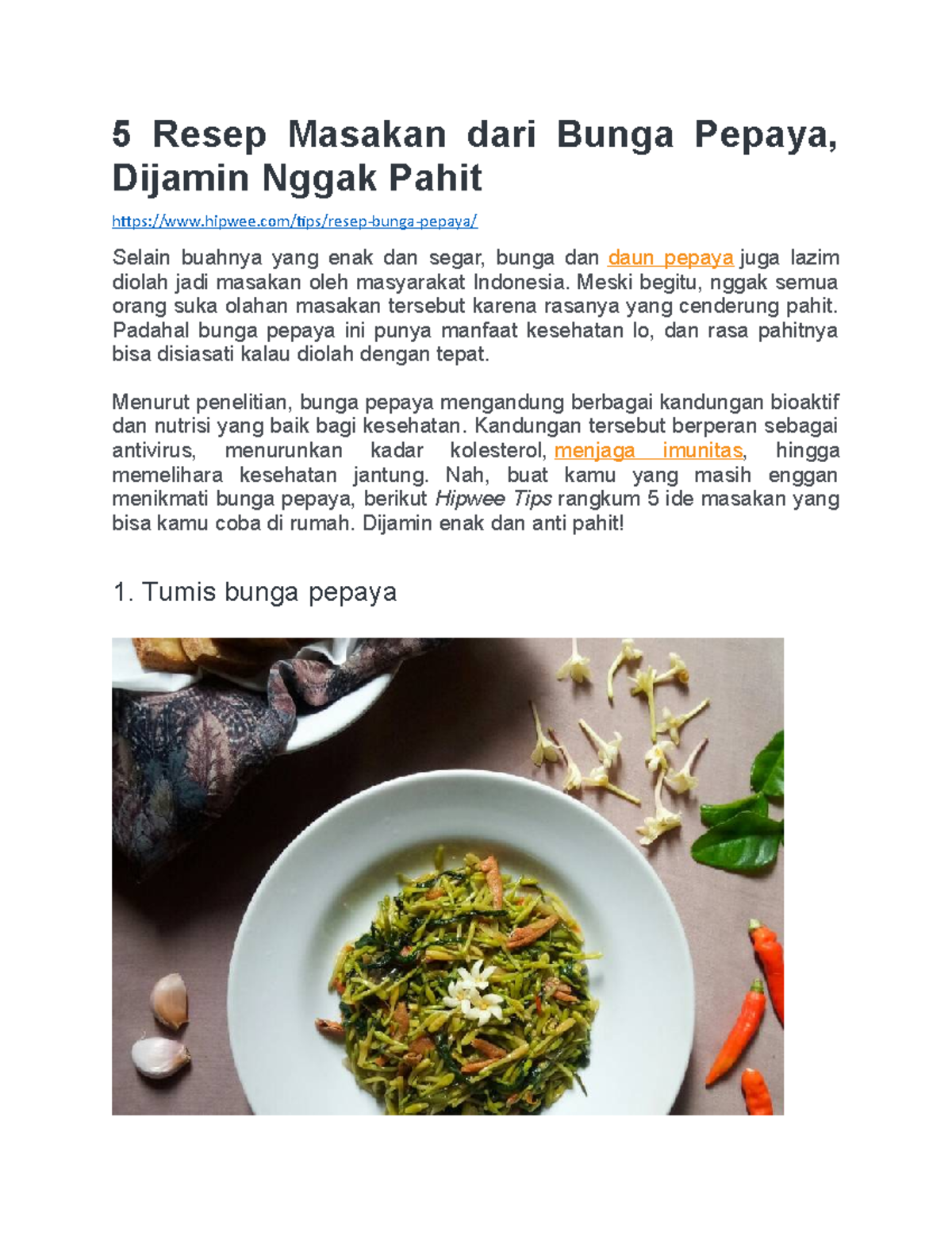 5 Resep Masakan dari Bunga Pepaya, Dijamin Nggak Pahit - 5 Resep ...